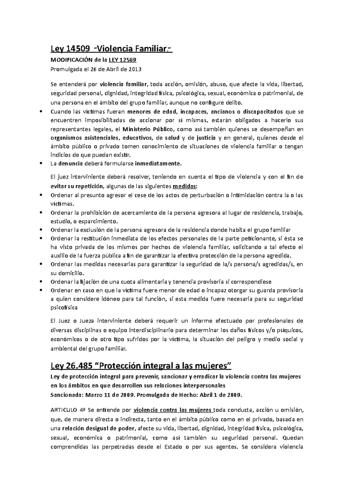 Leyes - Resumen final salud mental ciclo basico - Ley 14509 “ Violencia Familiar .” MODIFICACIÓN ...