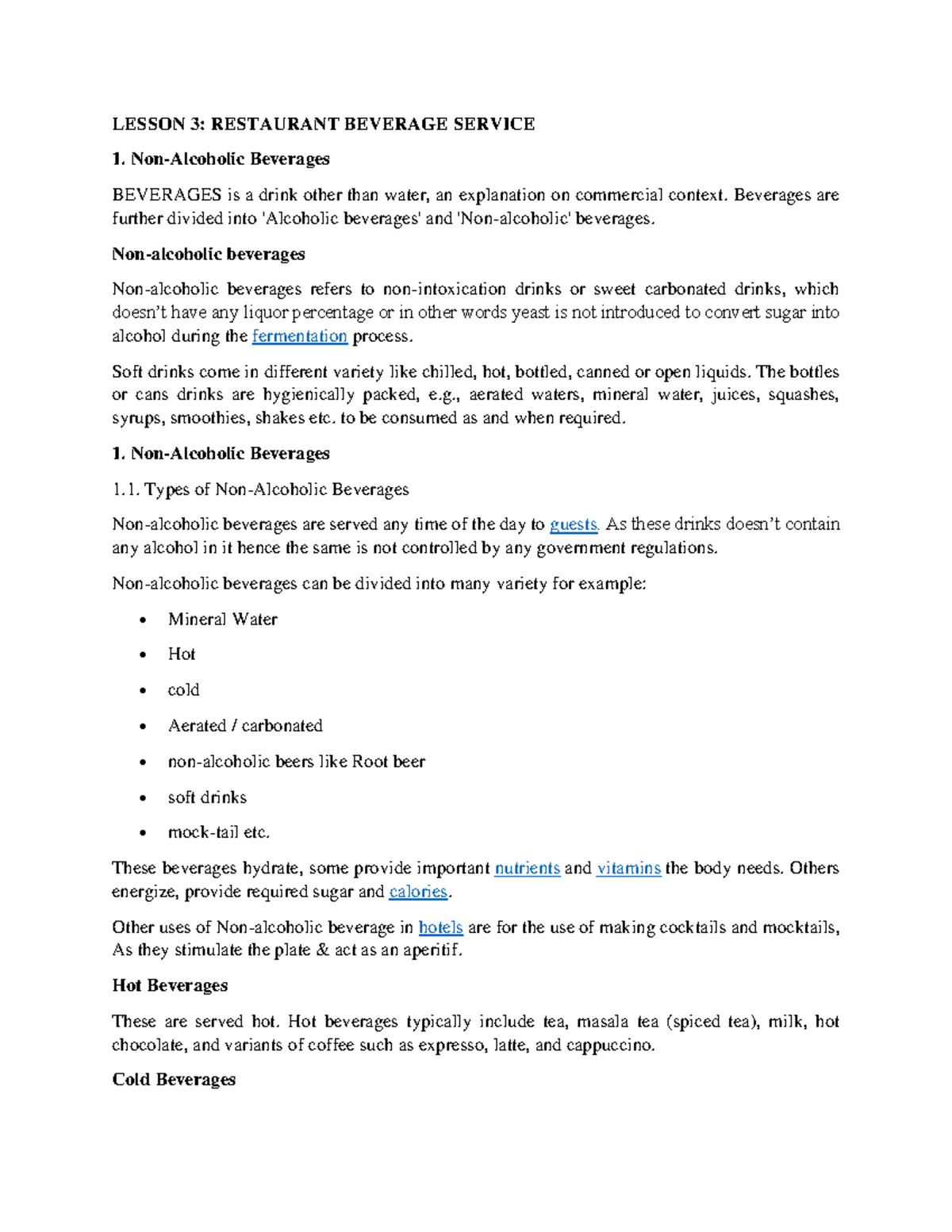 Restaurant Beverage Service - LESSON 3: RESTAURANT BEVERAGE SERVICE 1 ...