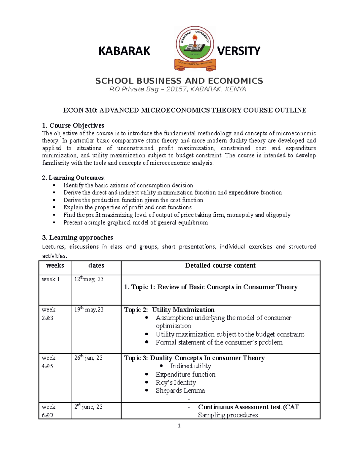 ECON 310 Outline 23 F - Notes - KABARAK UNIVERSITY SCHOOL BUSINESS AND ...