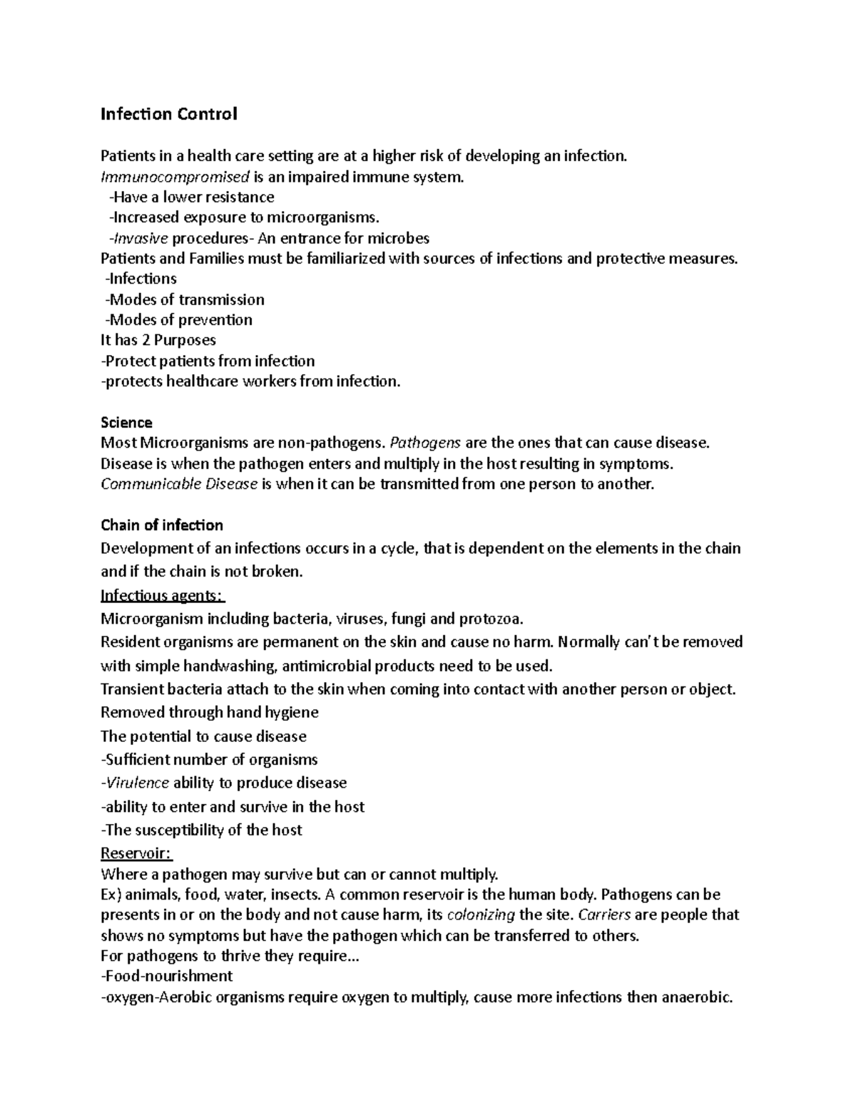 Infection Control - Lecture notes 1 - Infecion Control Paients in a ...
