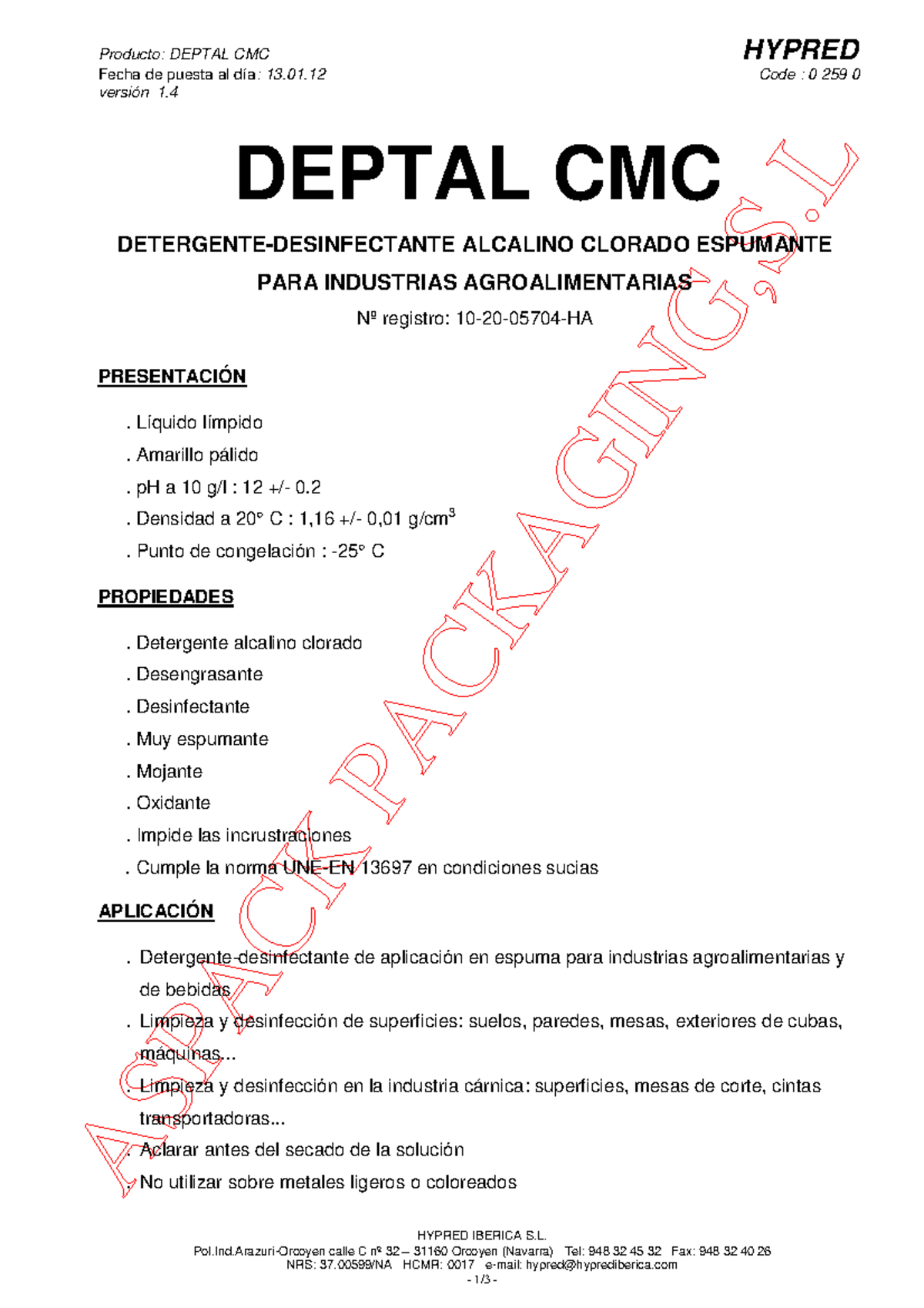 FT- Deptal CMC - descripcion tecnica - ASPACK PACKAGING,S Producto ...