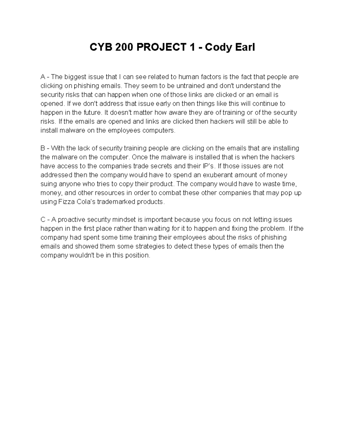 CYB 200 Project 1 - Cody Earl - CYB 200 PROJECT 1 - Cody Earl A - The ...