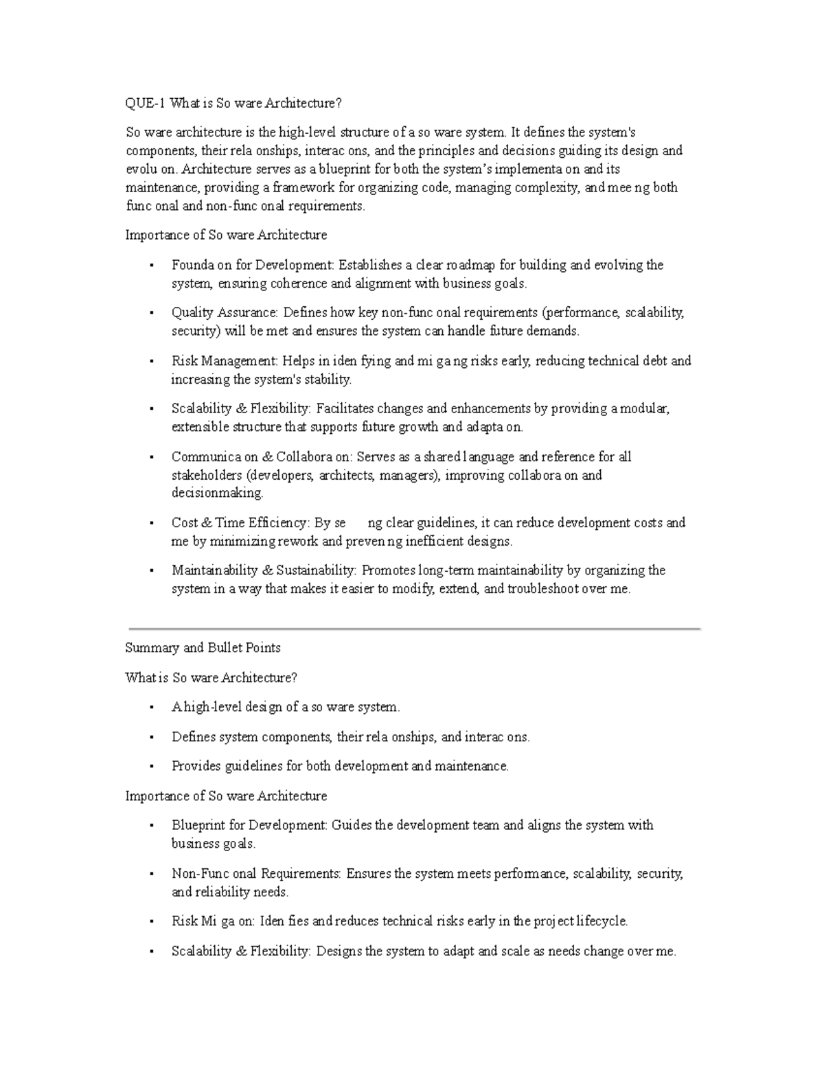 SA 7TH SEM PART 1 Hinglish - QUE-1 What is So ware Architecture? So ...