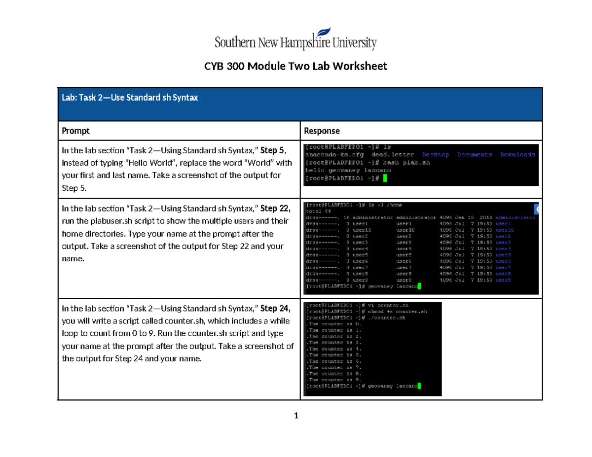 CYB 300 Module Two Lab Worksheet Geovaney Lazcano - CYB 300 Module Two Lab Worksheet Lab: Task 2 ...