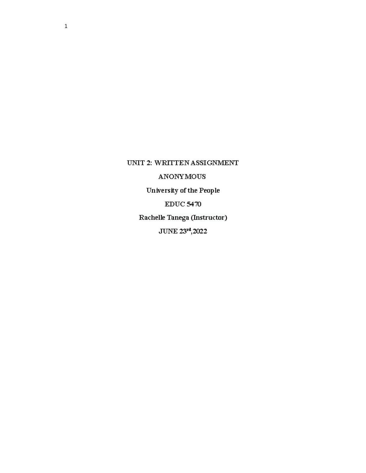 Unit 2 Written Assignment Ready Unit 2 Written Assignment Anonymous