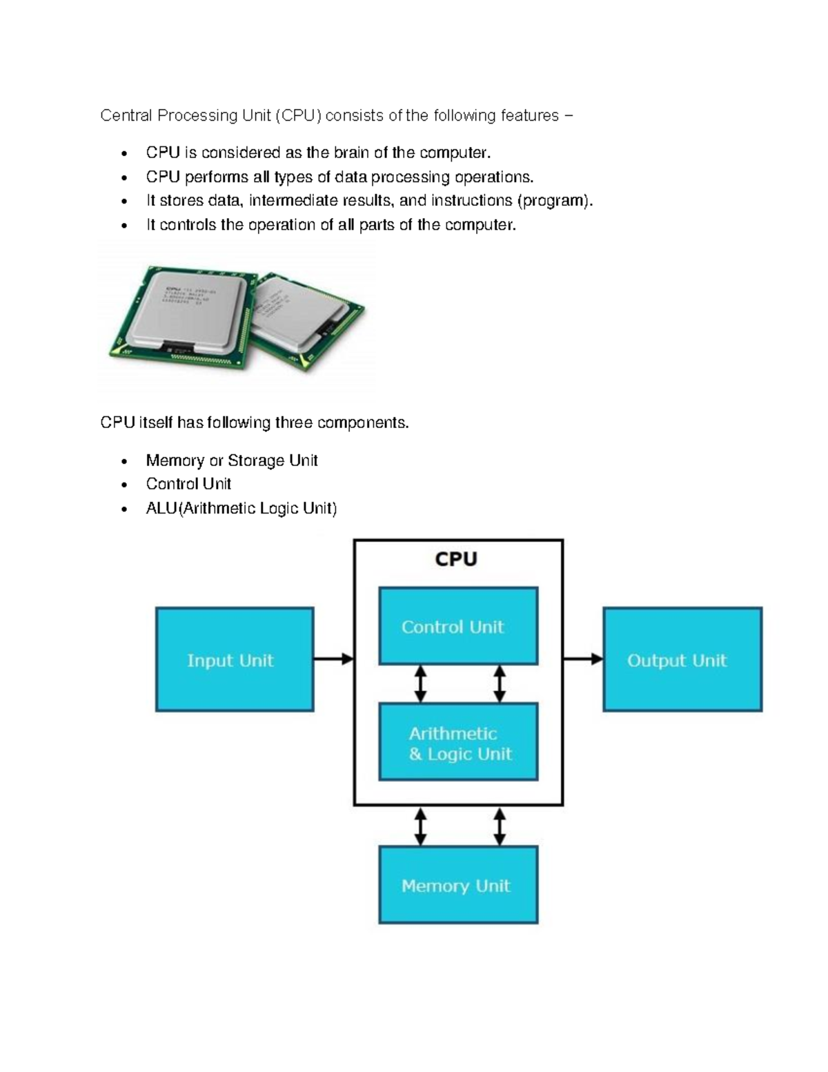 CPU 6 - k eng - Central Processing Unit (CPU) consists of the following ...