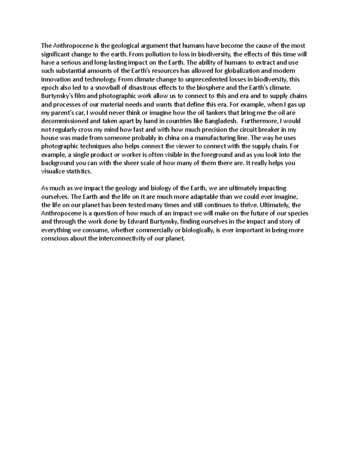 Movie reflection 2 - The Anthropocene is the geological argument that ...