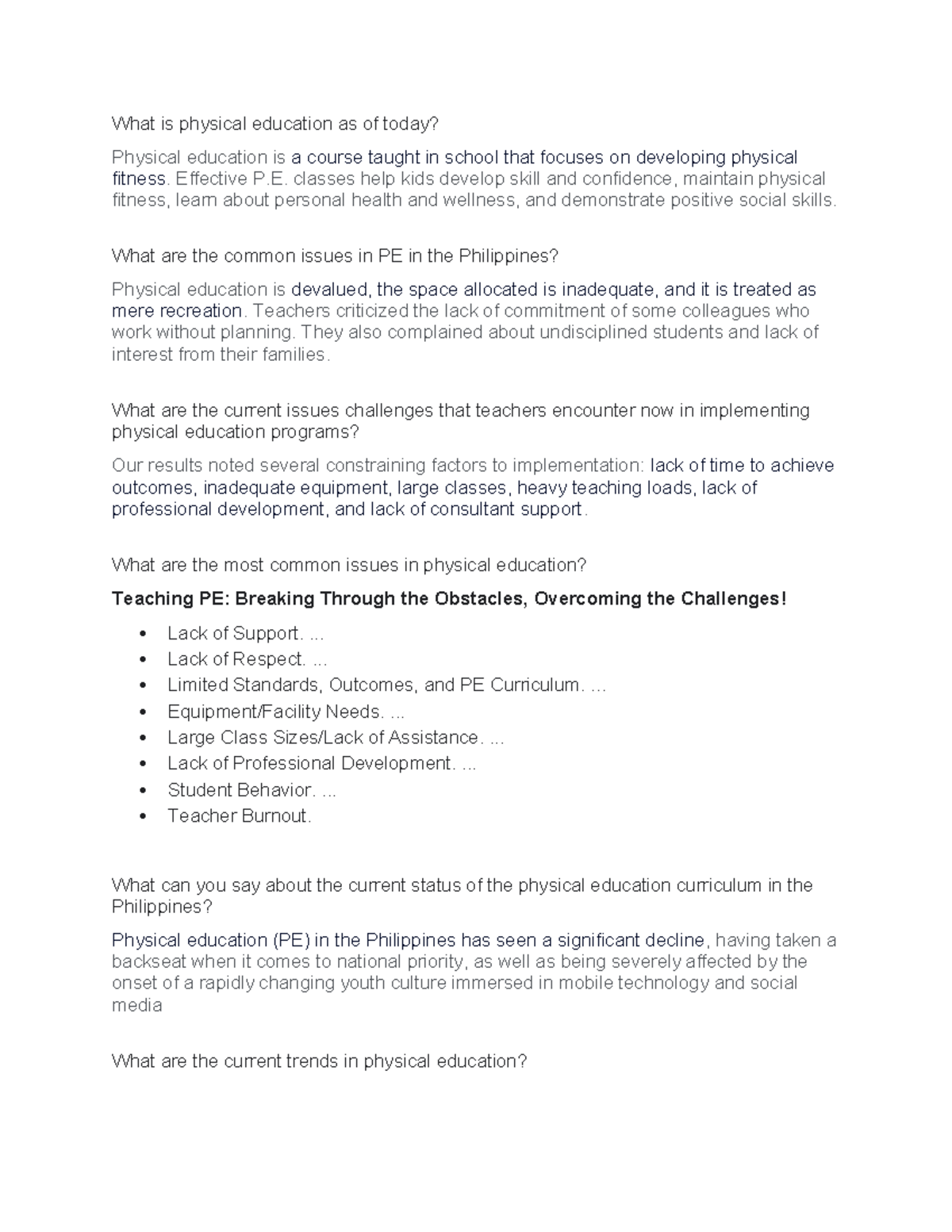 What is physical education as of today - What is physical education as ...