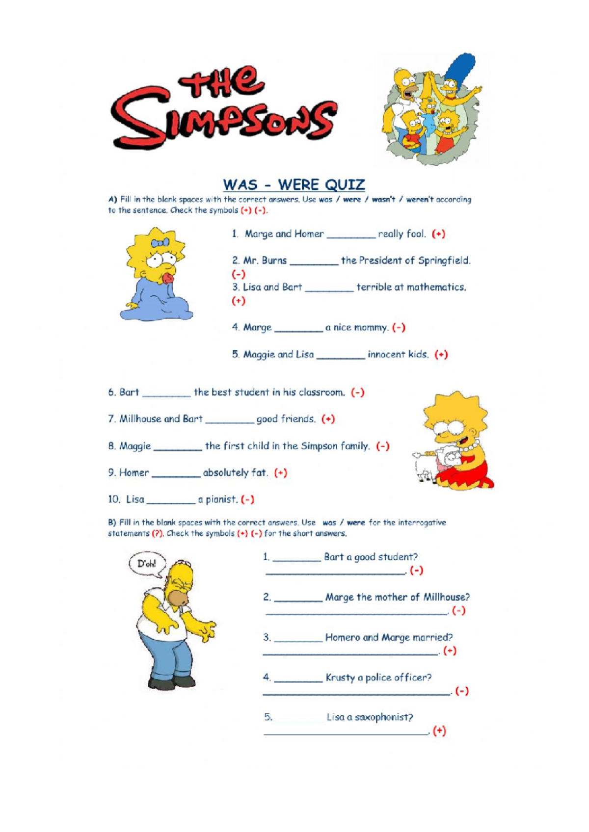 Test sobre Was y Were - The simpsons was, were - the SIMPSONS WAS WERE ...