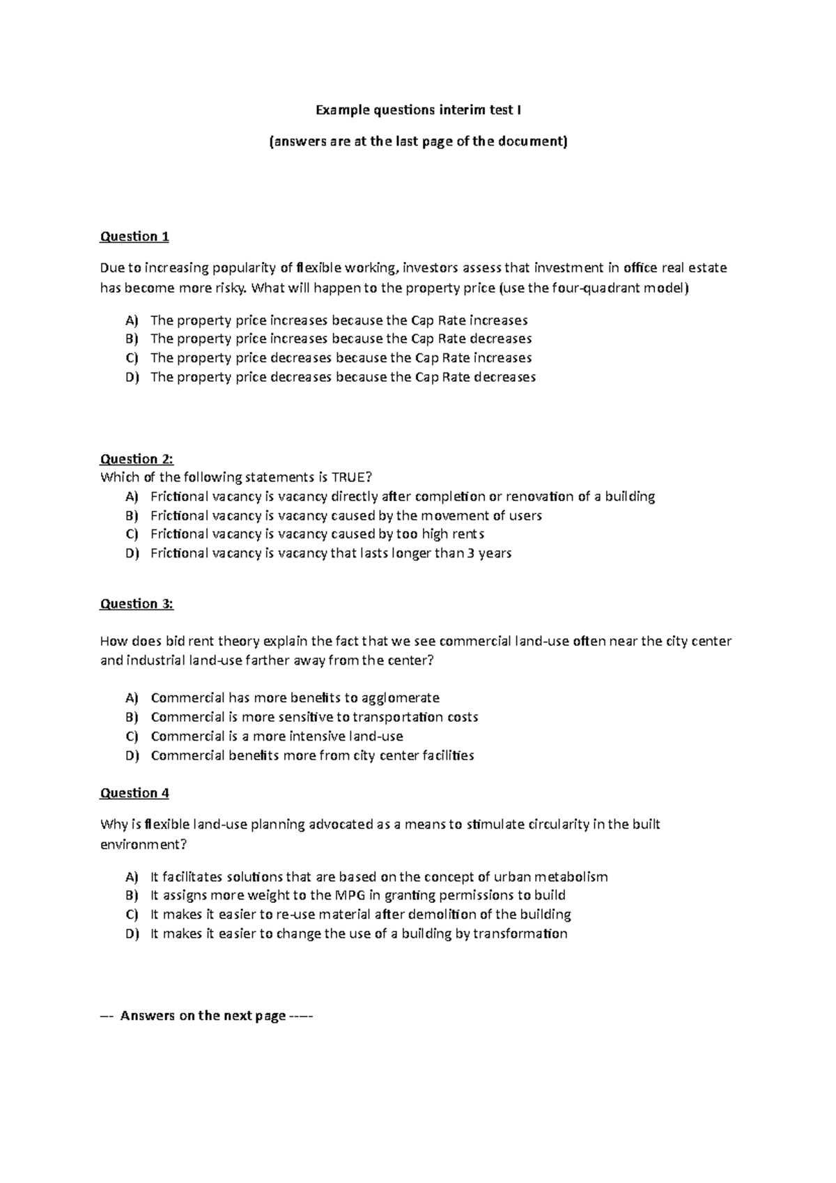 Example questions interim test I - Example questions interim test I ...