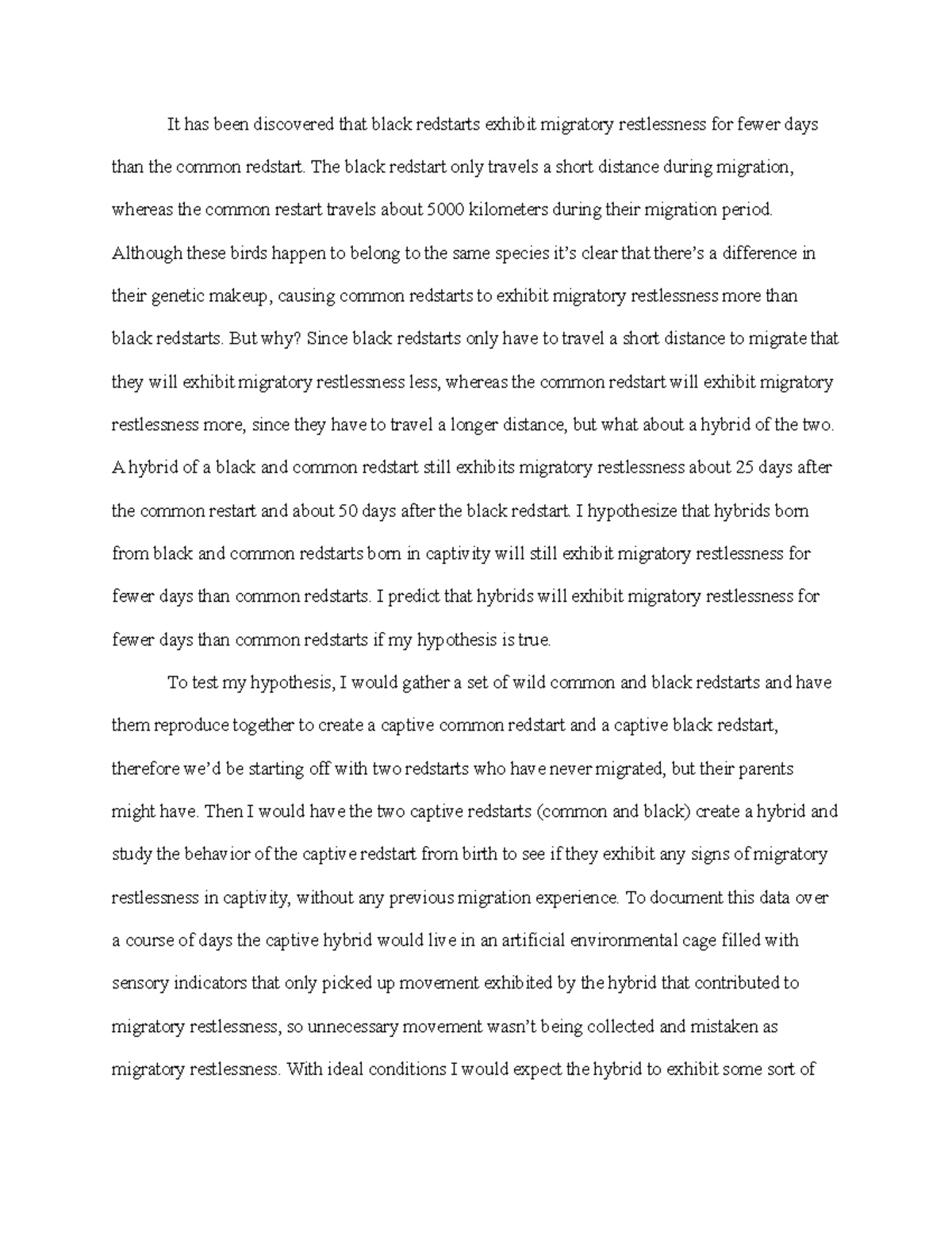 IBIO Mini Paper 1 - It has been discovered that black redstarts exhibit ...