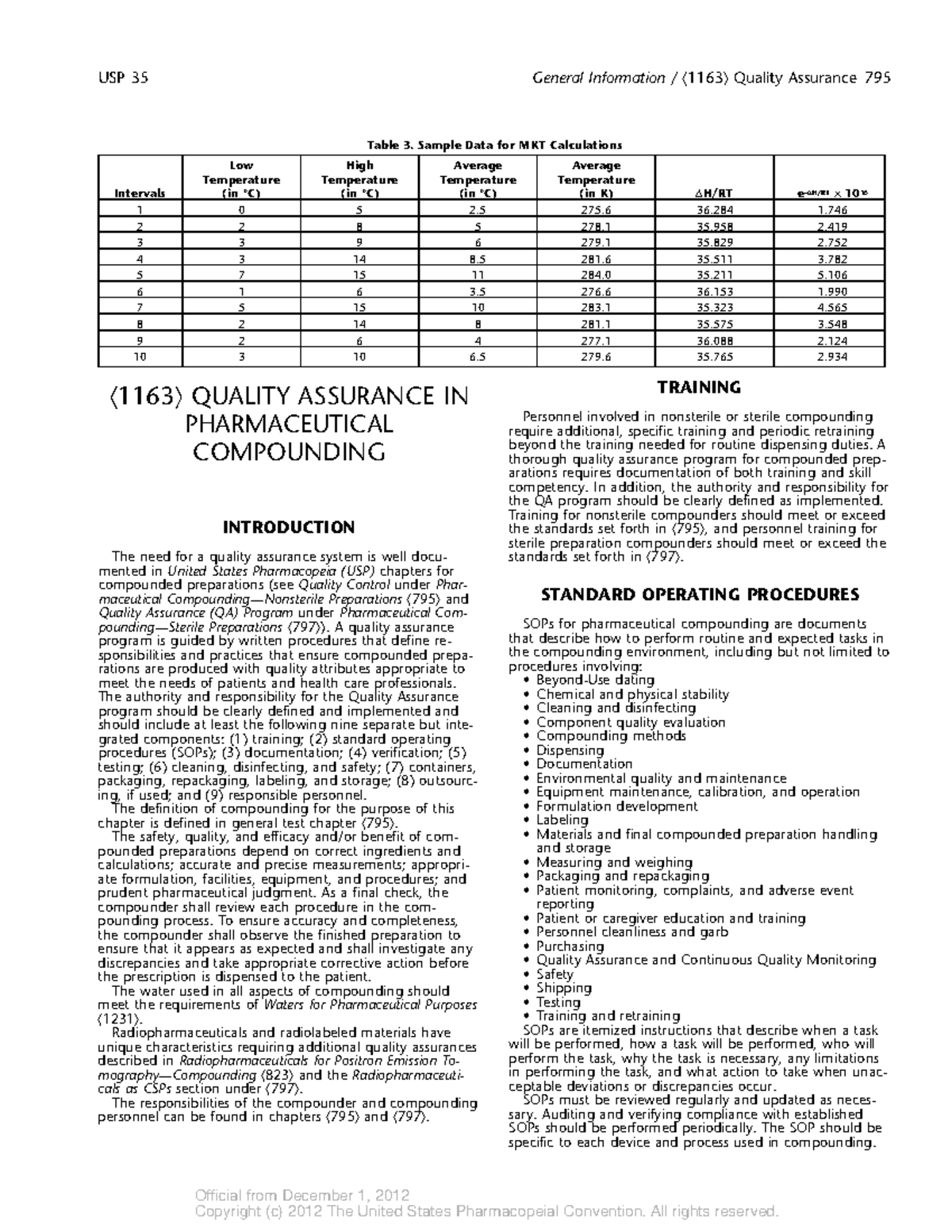 USP 1163 Quality Assurance IN Pharmaceutical Compounding - USP 35 ...