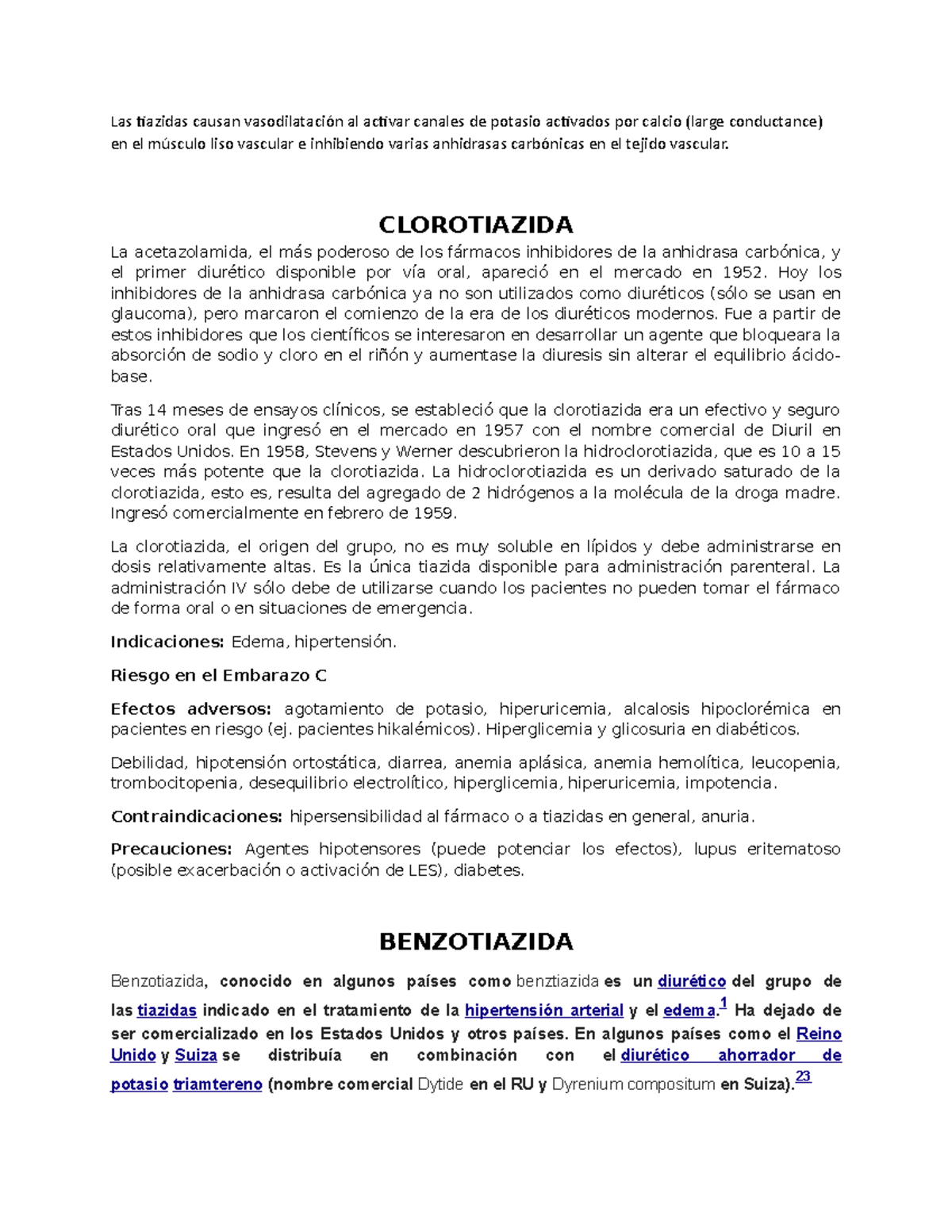 Diuréticos, CBM - Las tiazidas causan vasodilatación al activar canales ...