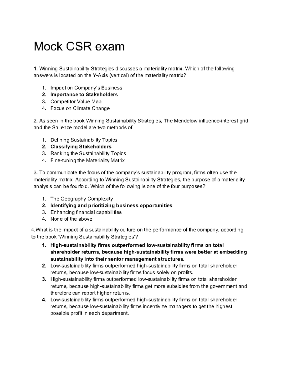 CSR Mock exam With answers 2022 - Mock CSR exam Winning Sustainability ...