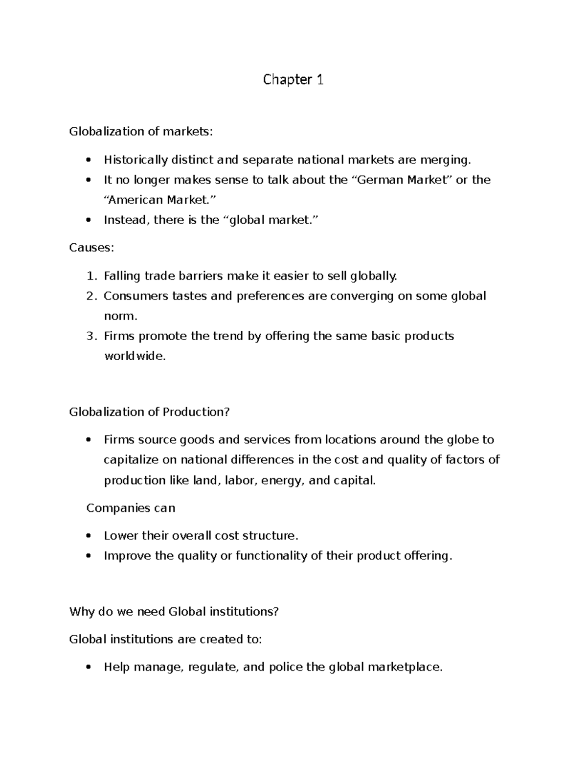 Globalization, Chapter 1 - Chapter 1 Globalization of markets: Historically distinct and ...