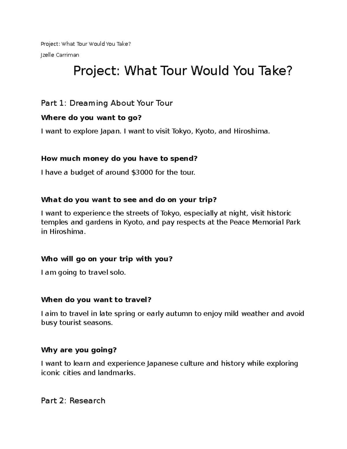 Project What Tour Would You Take - Project: What Tour Would You Take ...