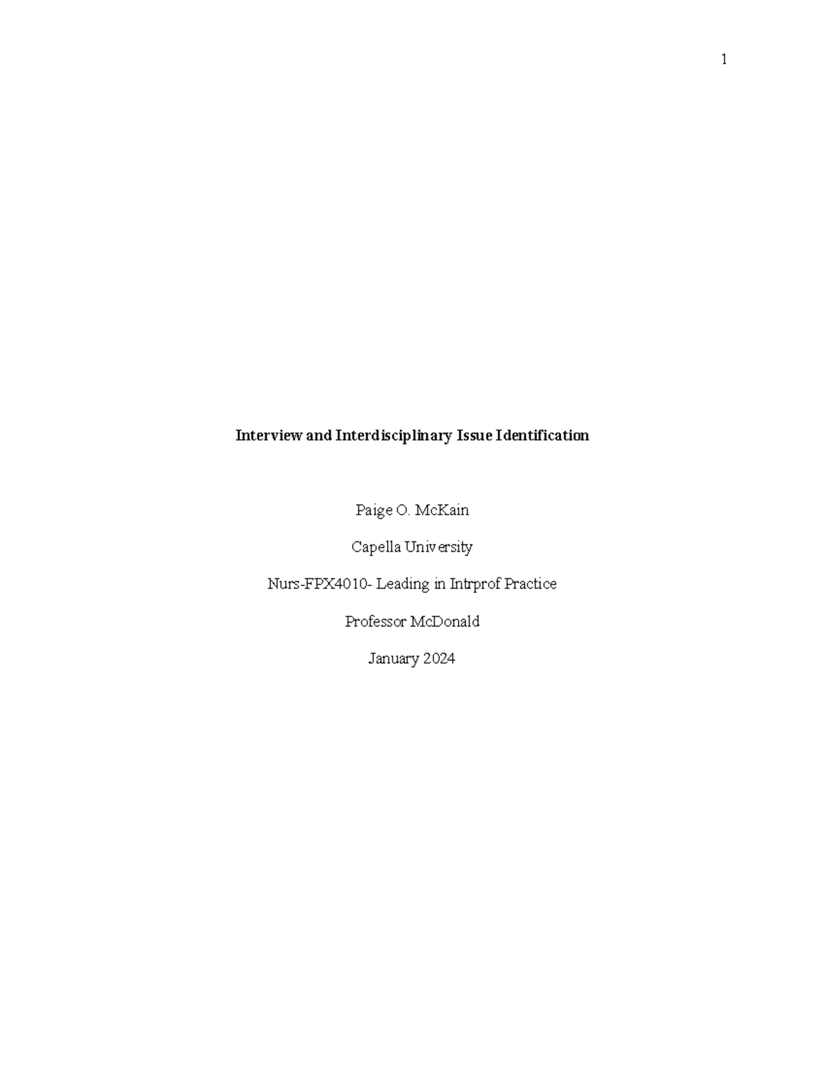 Interview and issue identification - Interview and Interdisciplinary Issue Identification Paige ...