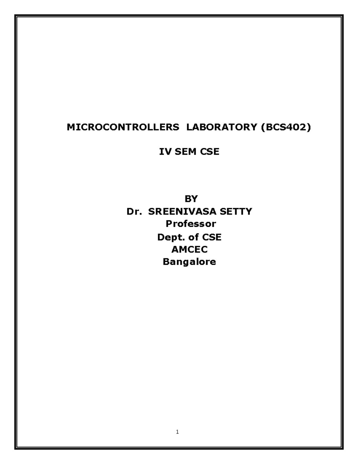 Microcontrollers Lab Bcs402 Iv Sem Cse Microcontrollers Laboratory