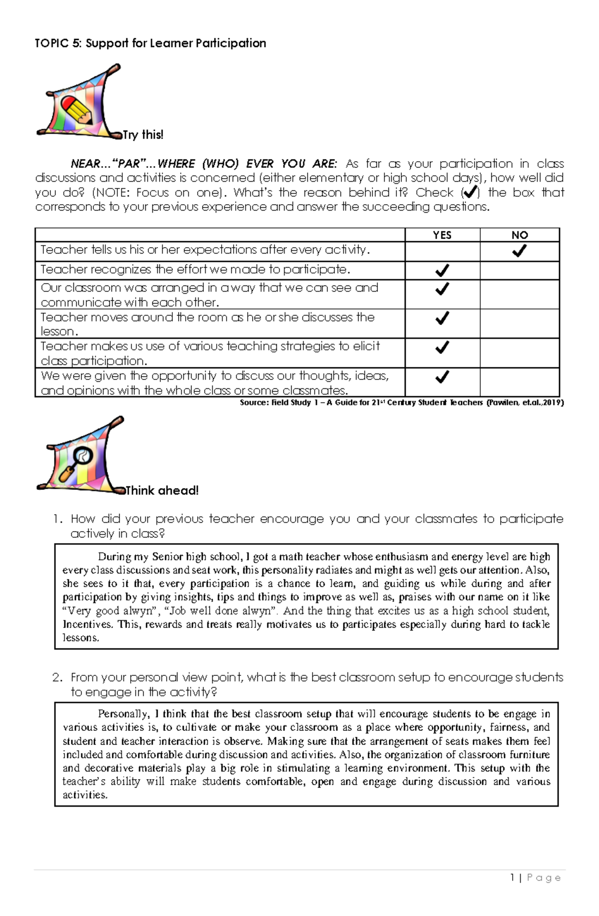 Fs1-worksheet-topic-5 compress - TOPIC 5: Support for Learner ...
