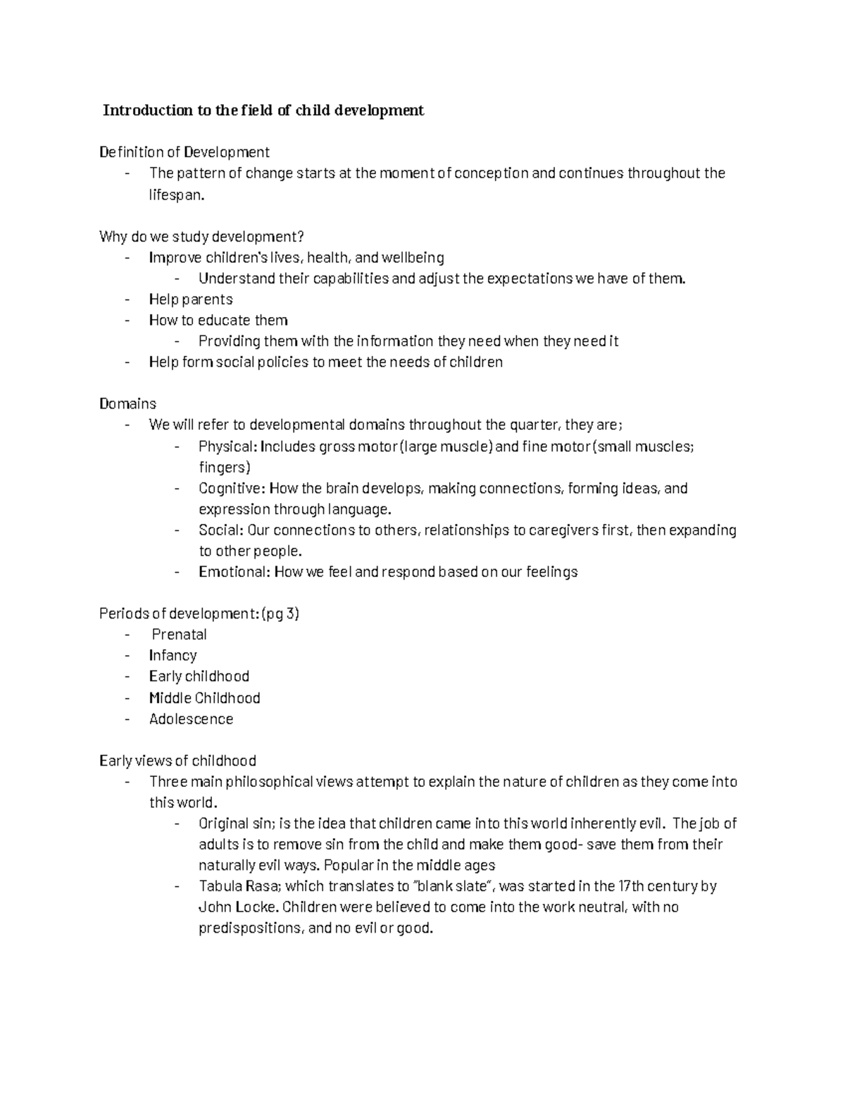 Introduction to the field of child development notes - Introduction to ...