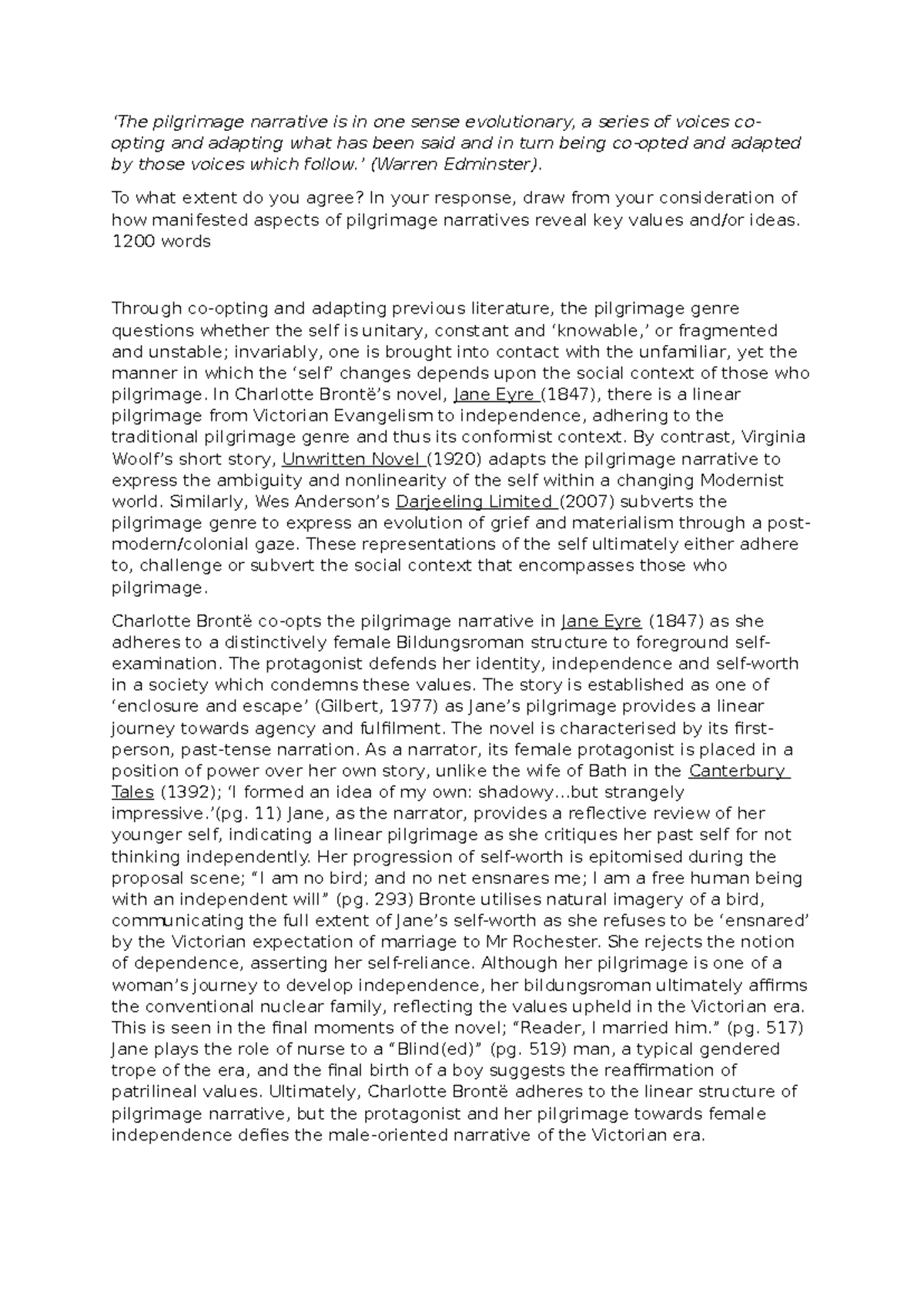 Preliminary HSC English extension pilgrimage essay exemplar - ‘The ...