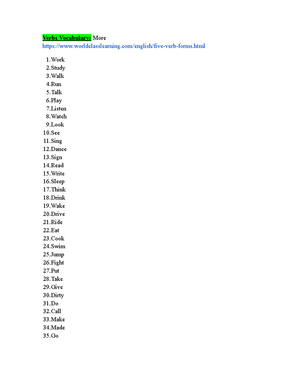 Vocabulary everything - Verbs Vocabulary: More worldclasslearning ...