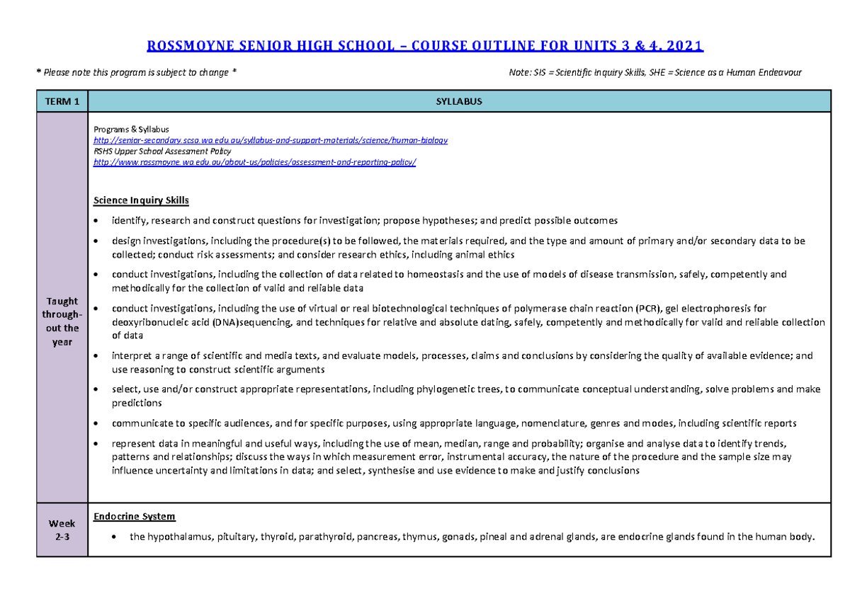2021 ATHB Course Outline - ROSSMOYNE SENIOR HIGH SCHOOL – COURSE ...
