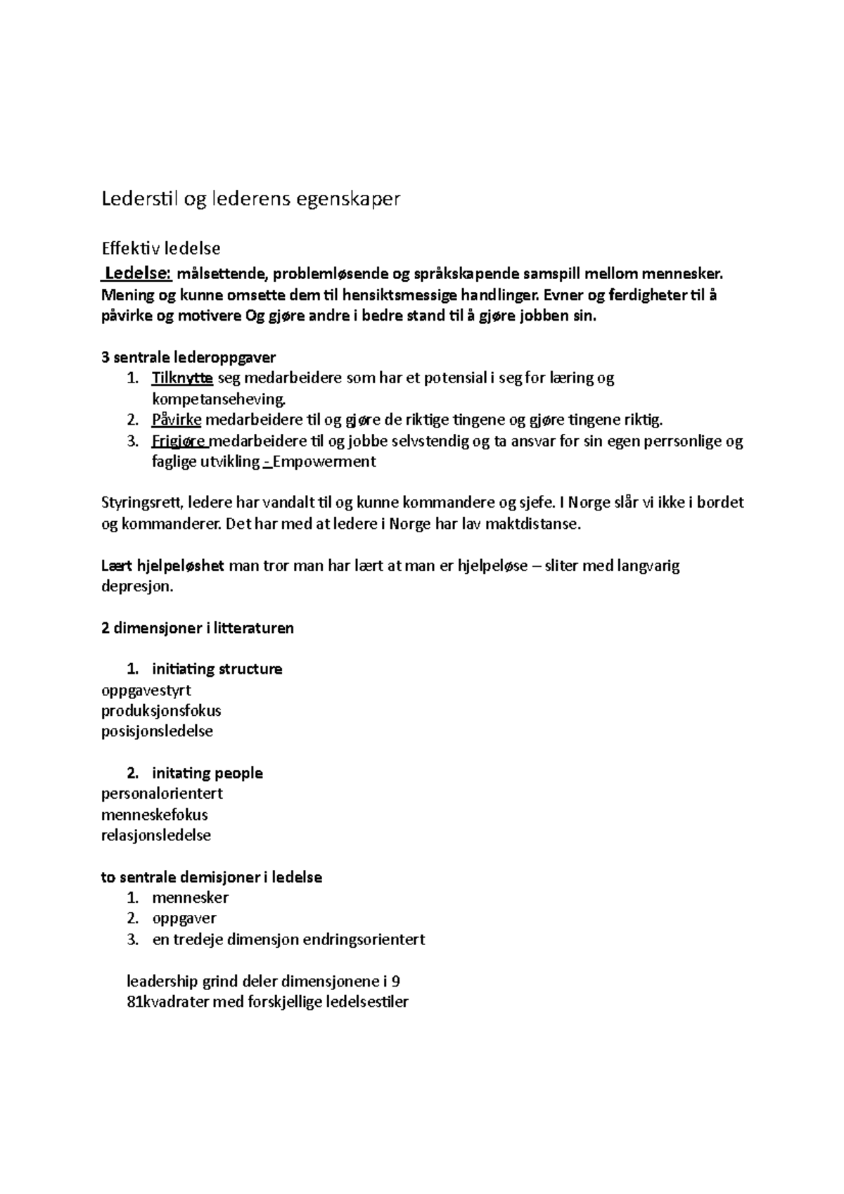Lederstil og lederens egenskaper - Lederstil og lederens egenskaper ...