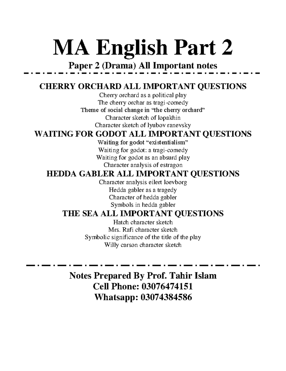 Drama notes complete - Lecture notes 5 - MA English Part 2 Paper 2 ...