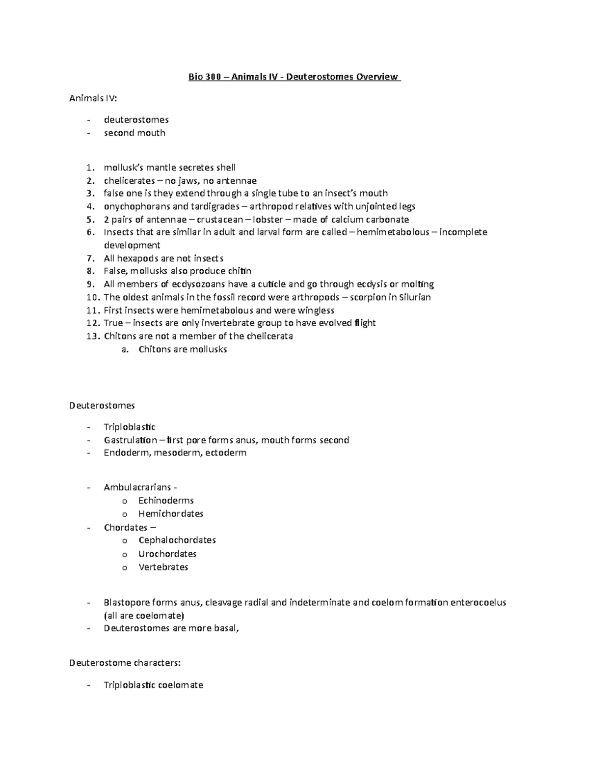 Bio 300 – Animals IV - Deuterostomes Overview - Bio 300 – Animals IV ...