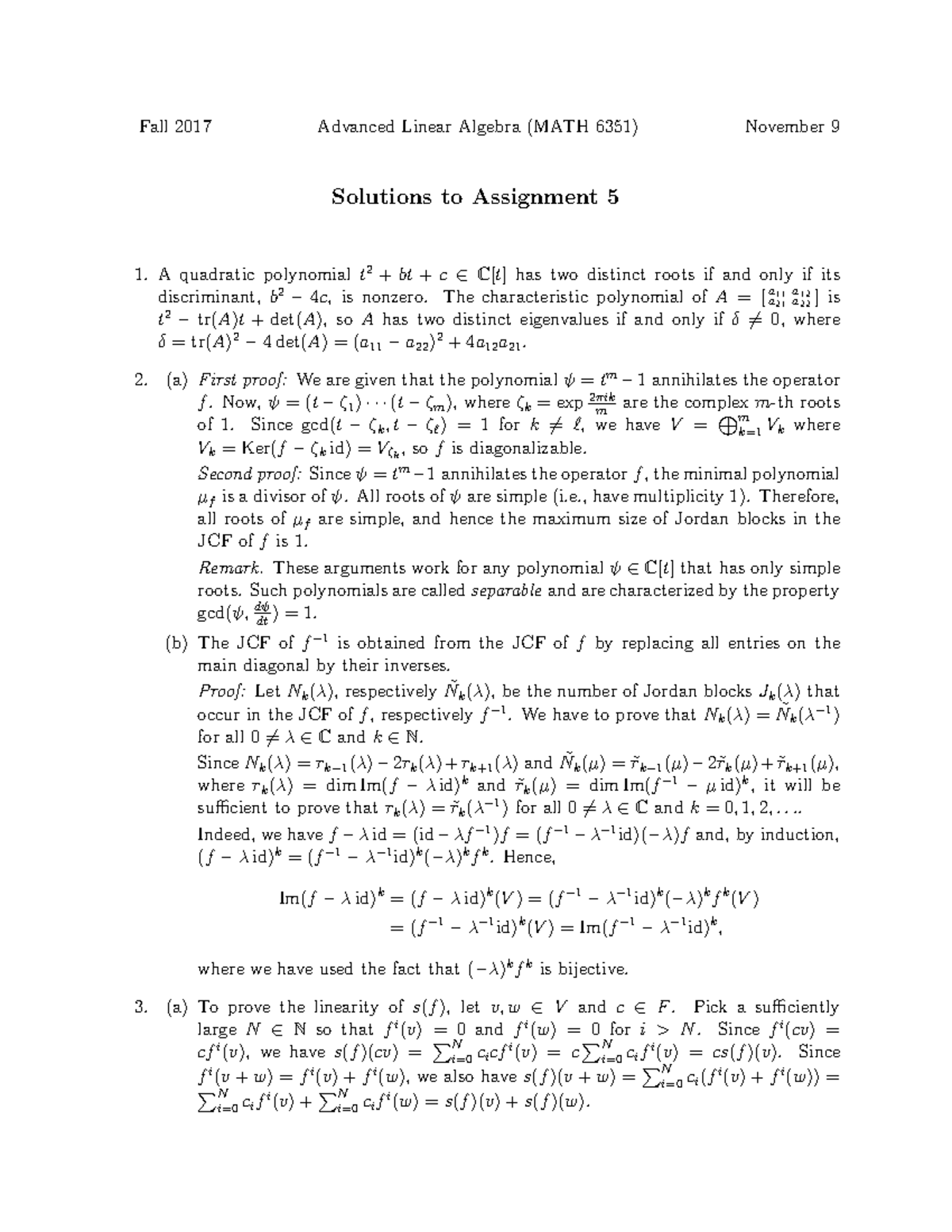 Solutions assignment 5 - due November 9, 2017 - Fall 2017 Advanced ...