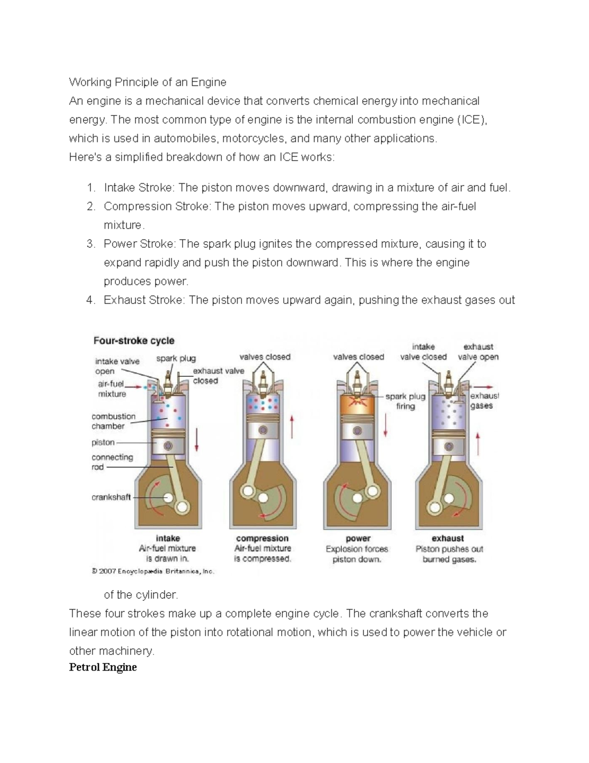 Automotive Report - Working Principle of an Engine An engine is a ...