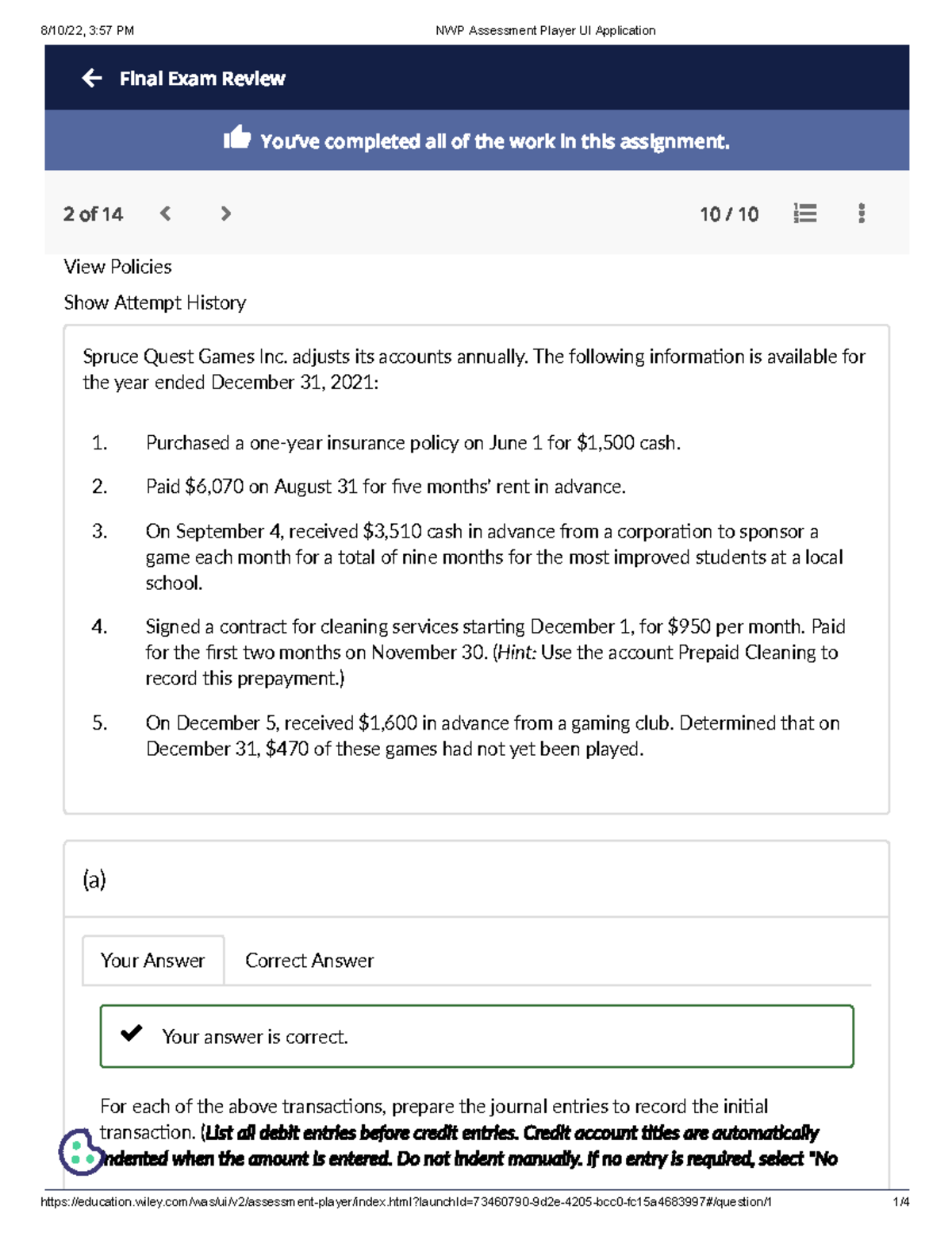NWP Assessment Player UI Application 1 - View Policies Show Aempt ...