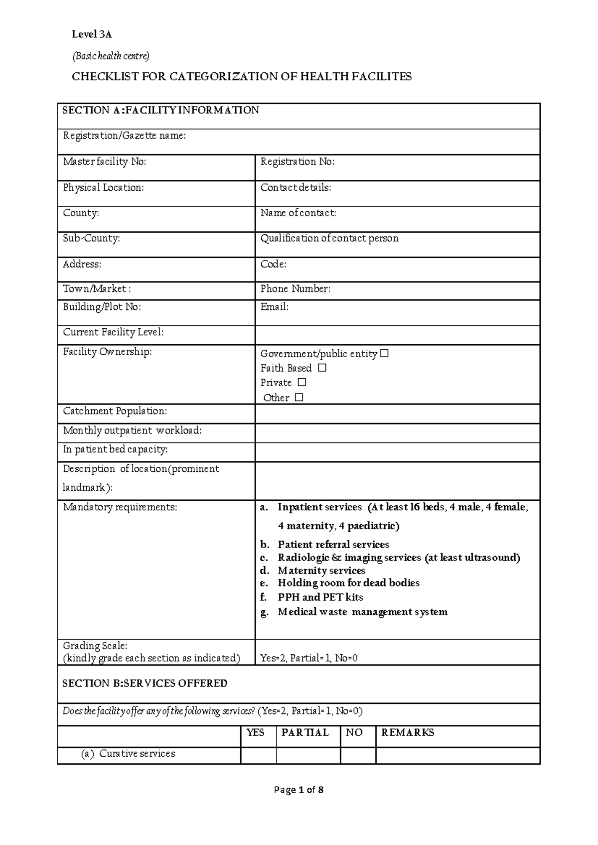Level 3A - Students notes - (Basic health centre) CHECKLIST FOR ...
