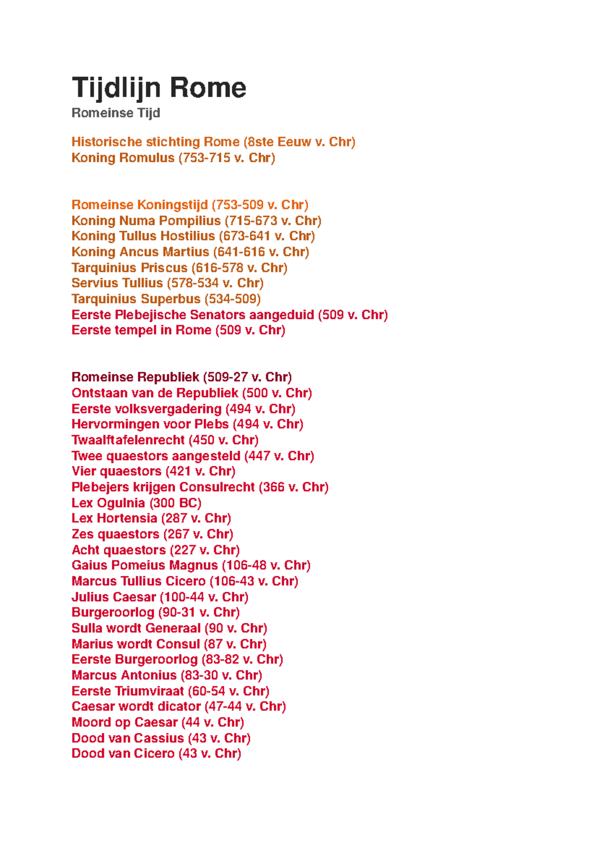 Tijdlijn Rome - Tijdlijn Rome Romeinse Tijd Historische stichting Rome ...