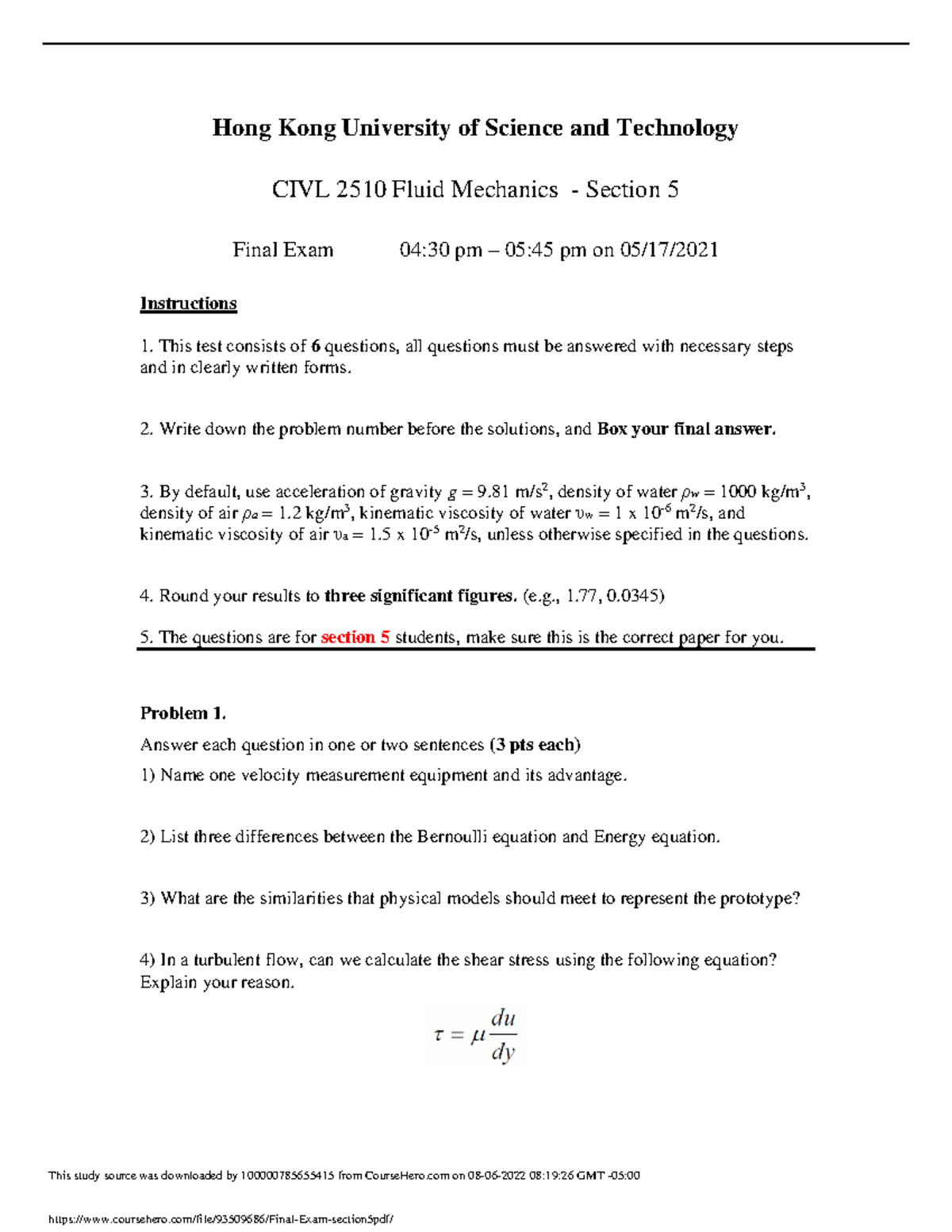 UST 2 - 去微軟發agg arewgag aeg a - Hong Kong University of Science and Technology CIVL 2510 Fluid ...