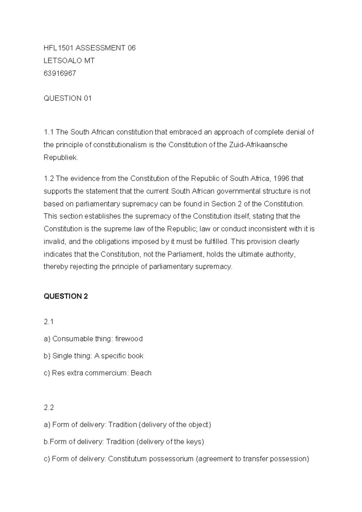 HFL1501 06 - Assignment 06 - HFL1501 ASSESSMENT 06 LETSOALO MT 63916967 ... HFL1501 06 - Assignment 06 - HFL1501 ASSESSMENT 06 LETSOALO MT 63916967 ...