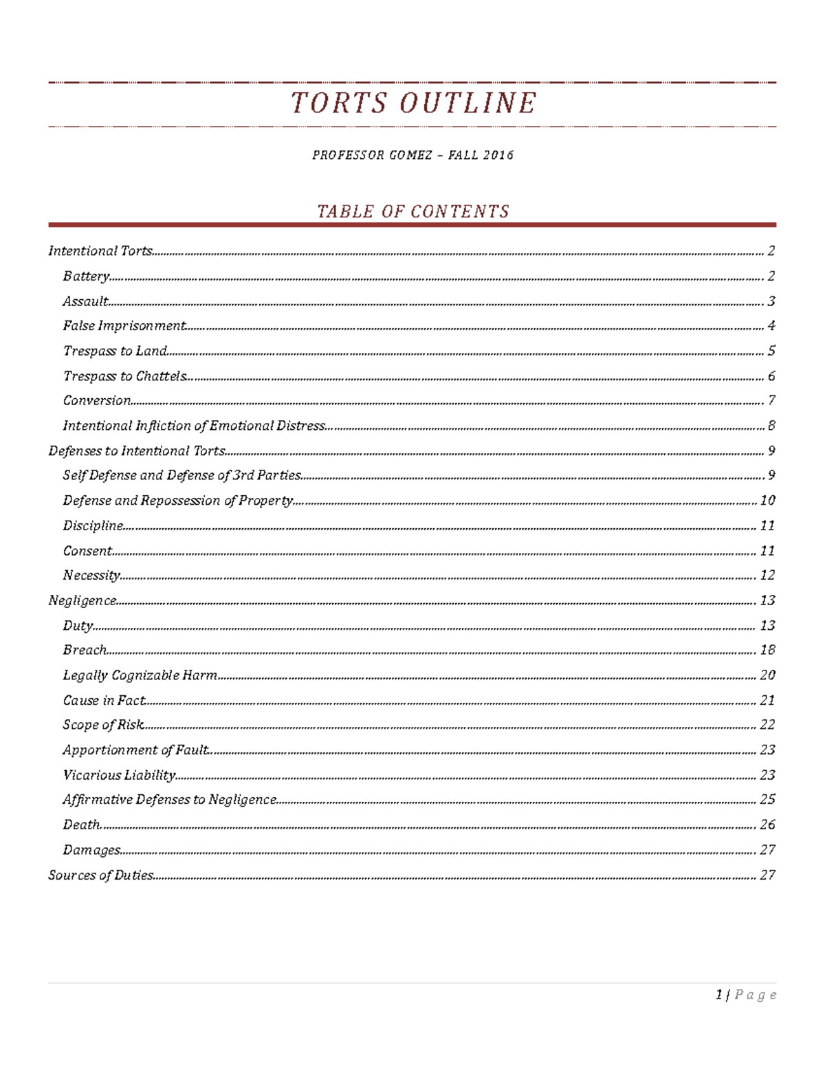 Torts - - Studocu
