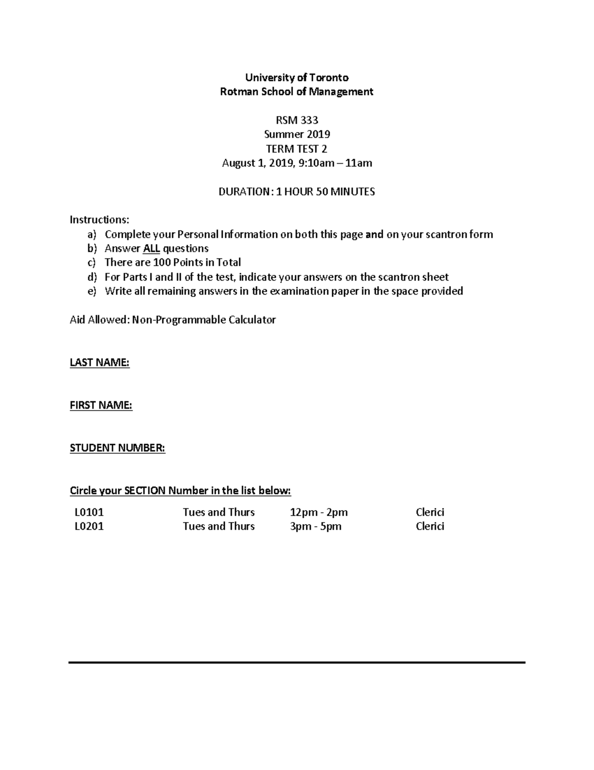 Test 1 August 2019 Questions And Answers Warning Tt Undefined Function 32 University Of
