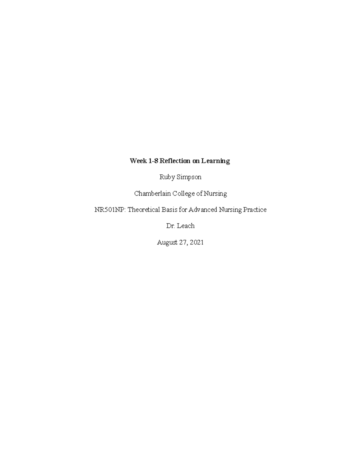 NR501NP-60483 Week1-8-Reflection - Week 1-8 Reflection on Learning Ruby Simpson Chamberlain ...