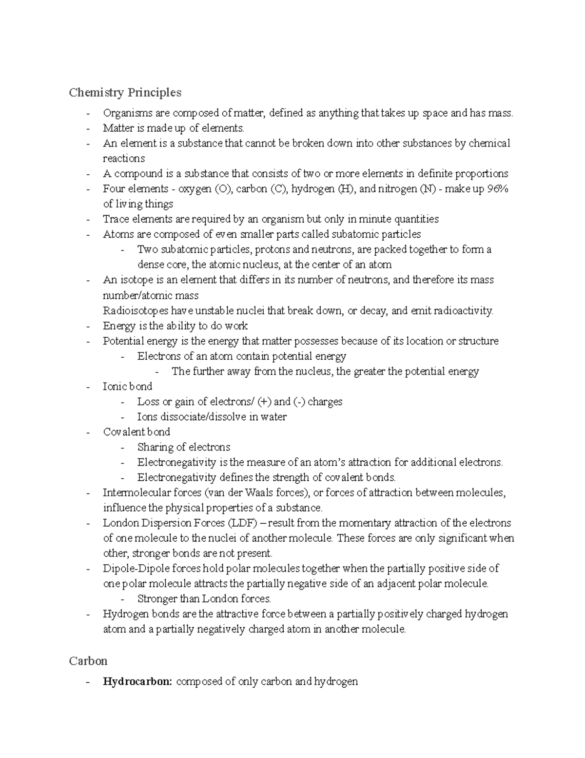 Grade 12 AP Biochemistry - Chemistry Principles Organisms are composed ...