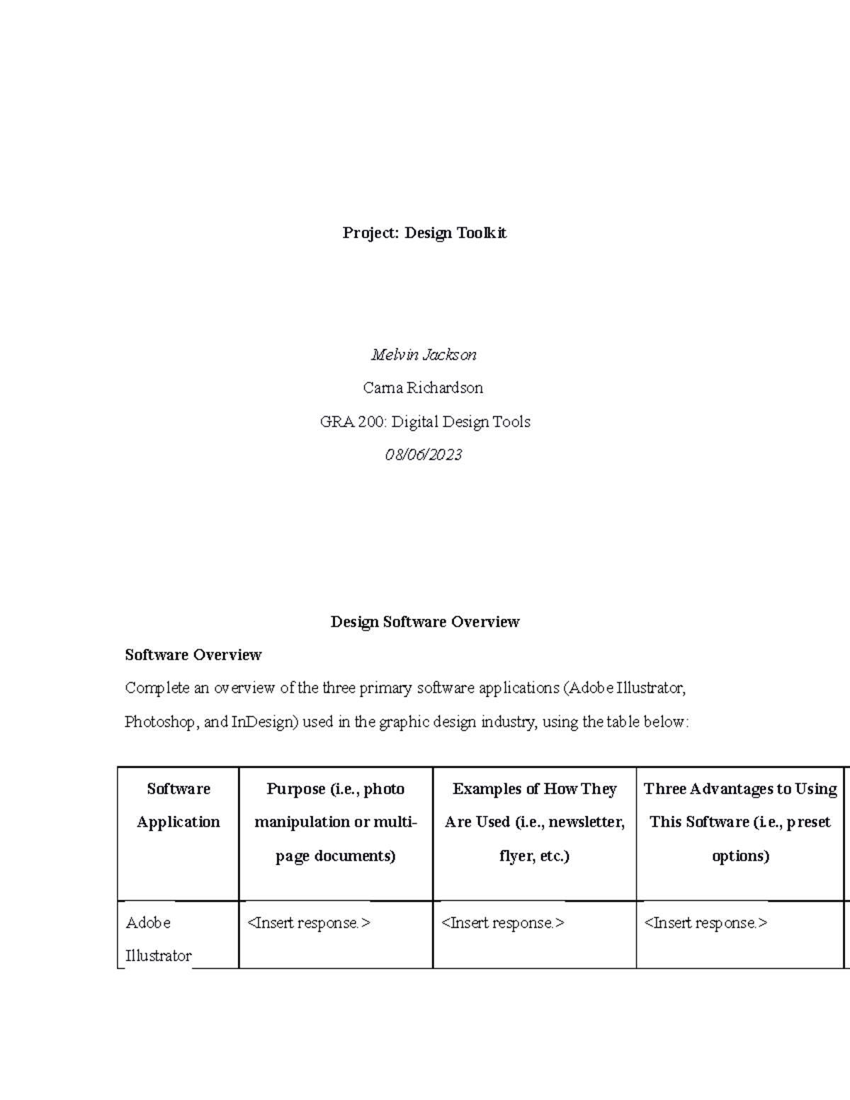 Compare Tools and Features Draft - Project: Design Toolkit Melvin ...