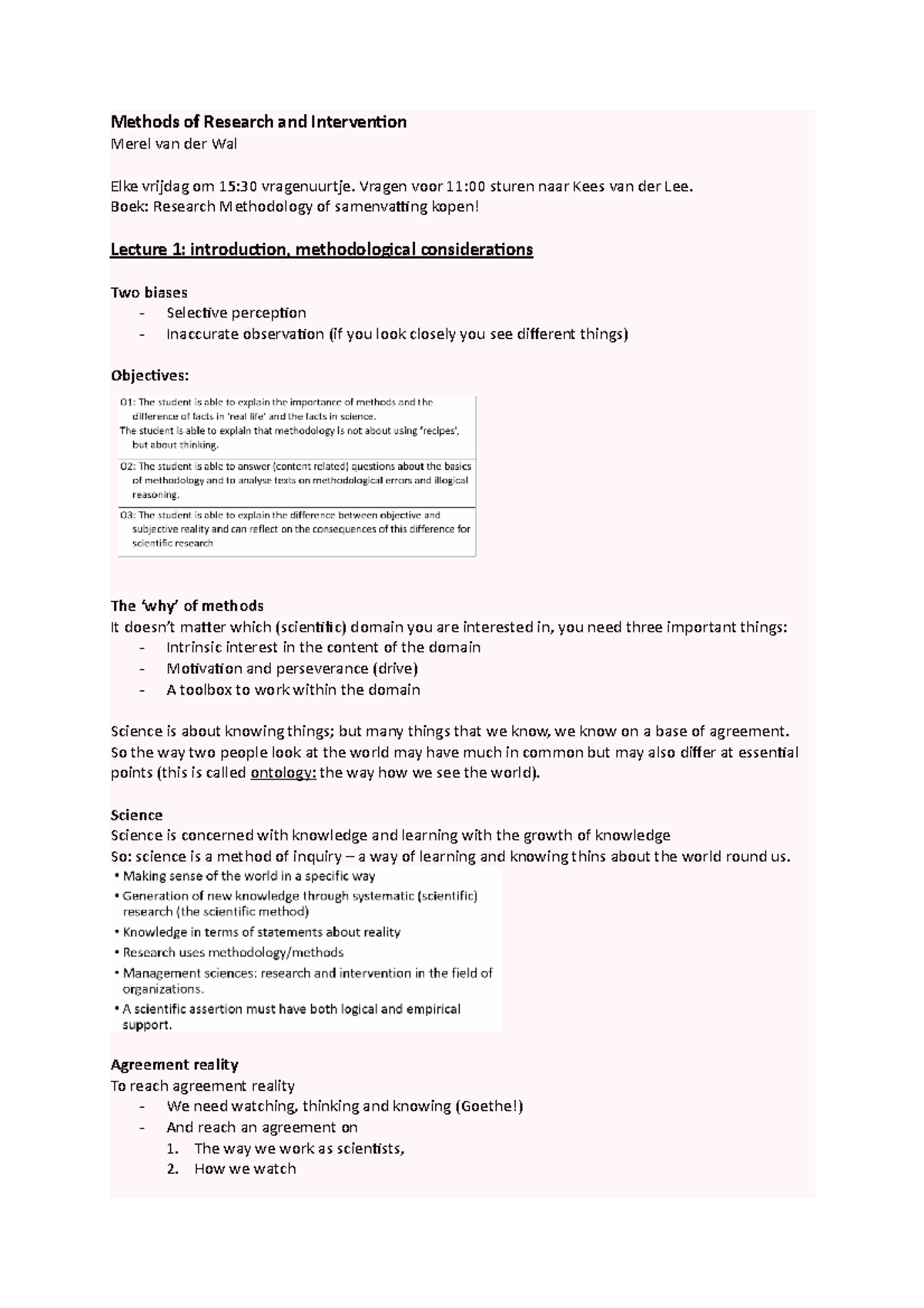 Hoorcolleges samenvattingen MRI - Methods of Research and Intervention Merel van der Wal Elke ...