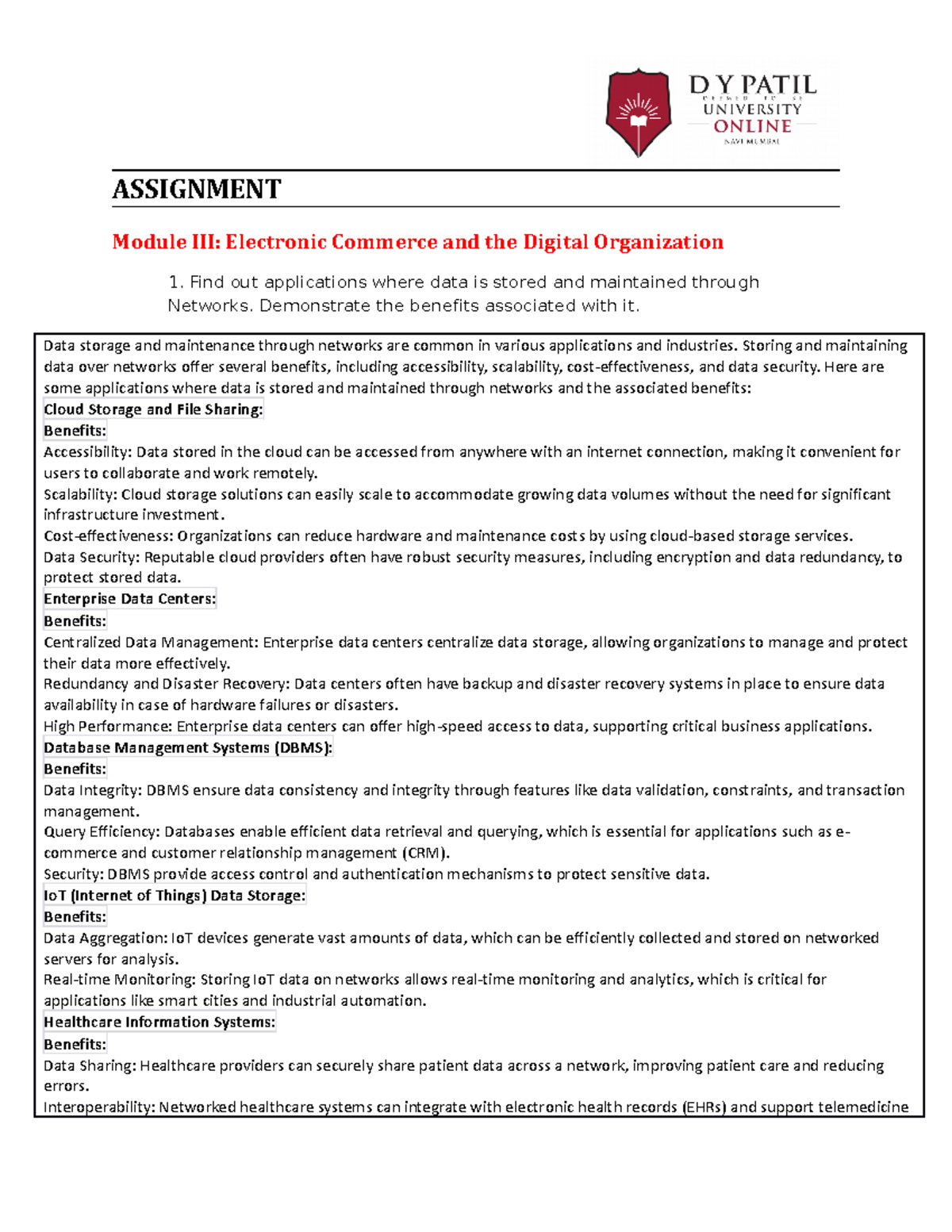 Mis - Module 3 - assingment - ASSIGNMENT Module III: Electronic ...