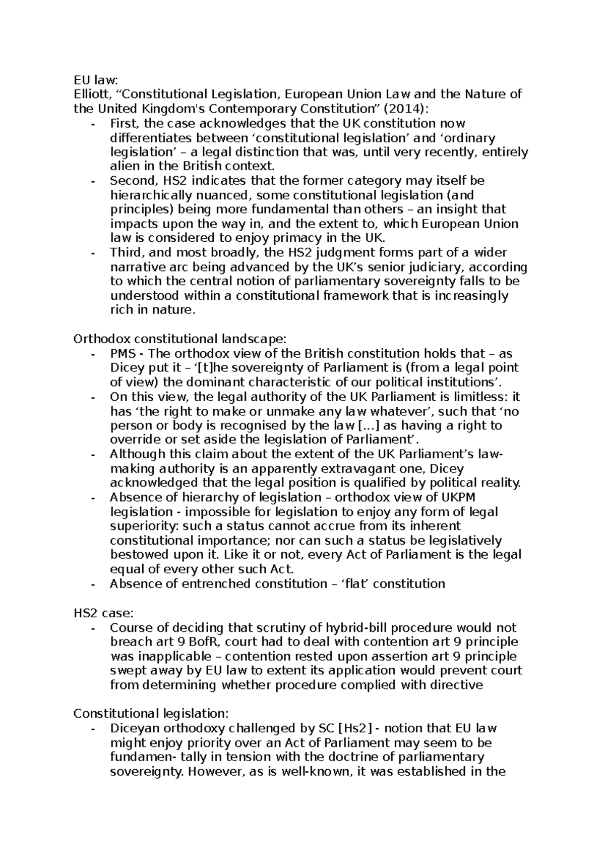 notes on constitutional law - EU law: Elliott, “Constitutional ...