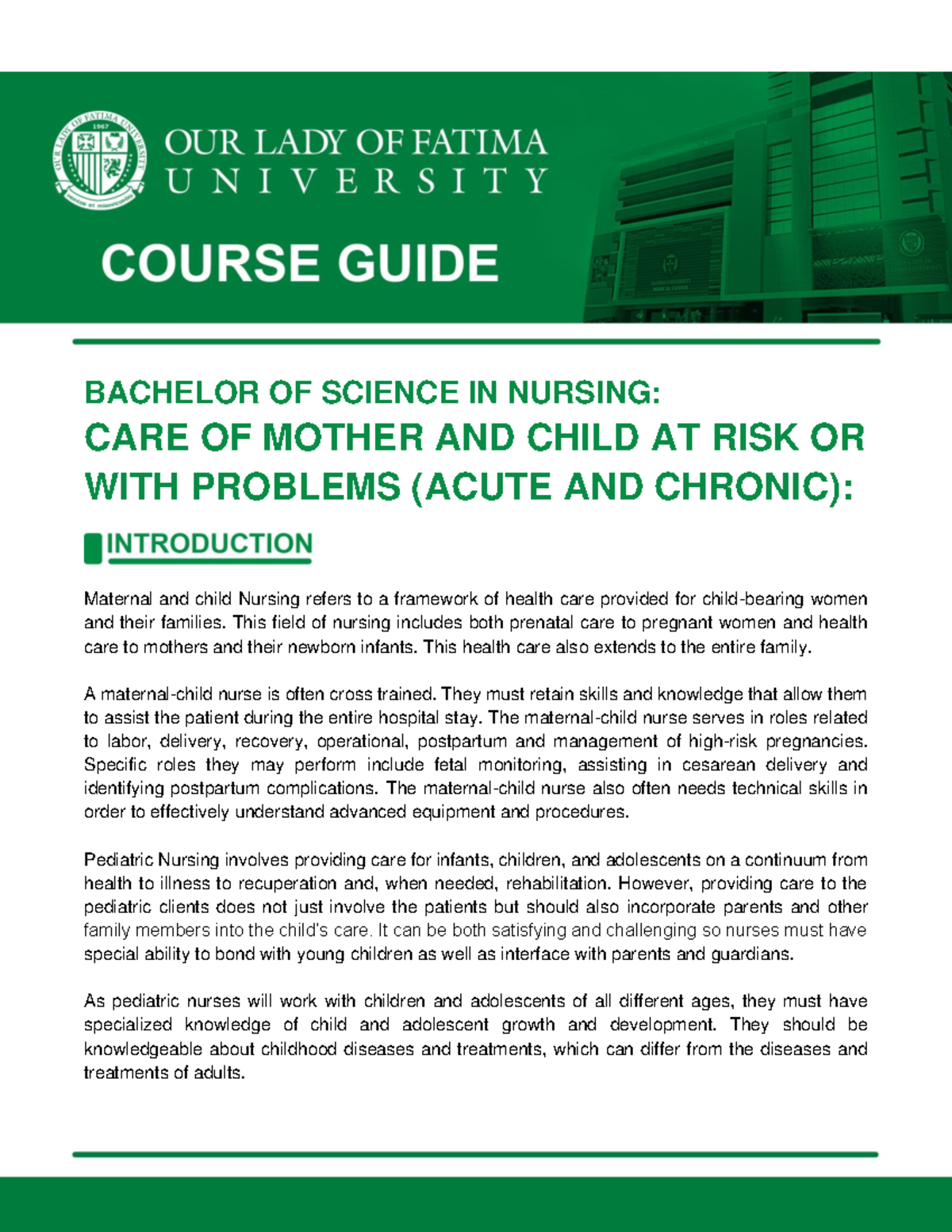 NCMA 219 Care Of Mother And Child At Risk And With Problems Course
