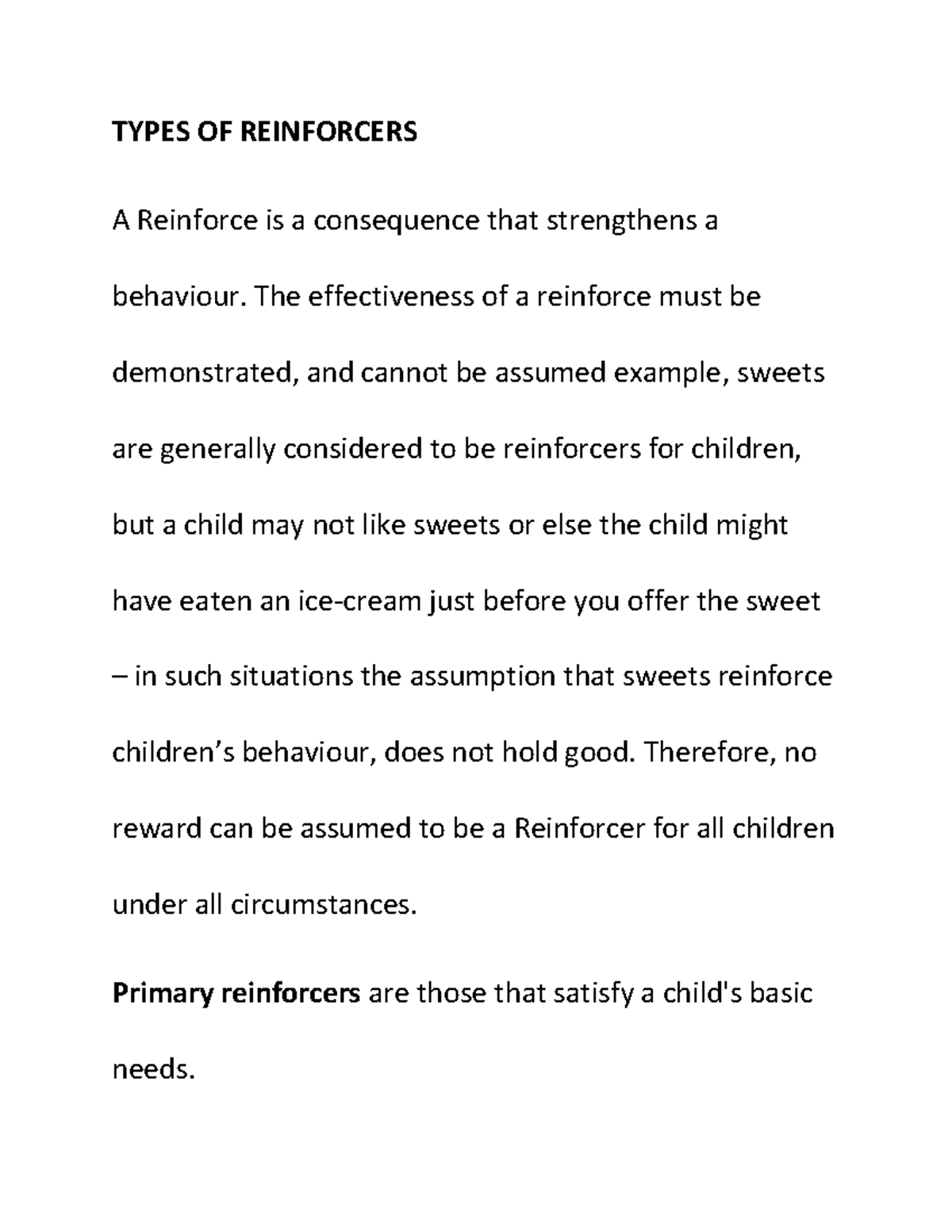 Types of Reinforcement - TYPES OF REINFORCERS A Reinforce is a ...