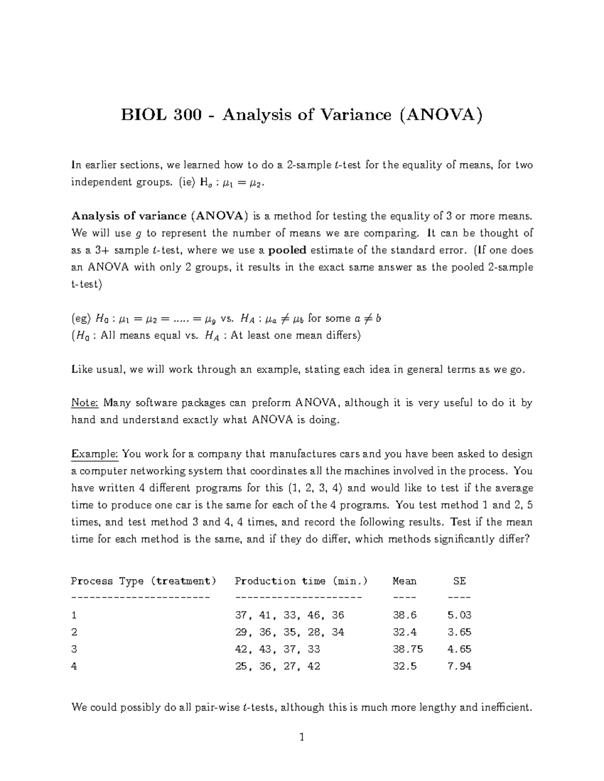 Lecture notes, lecture 7 - Analysis of Variance (ANOVA)rn - BIOL 300 ...