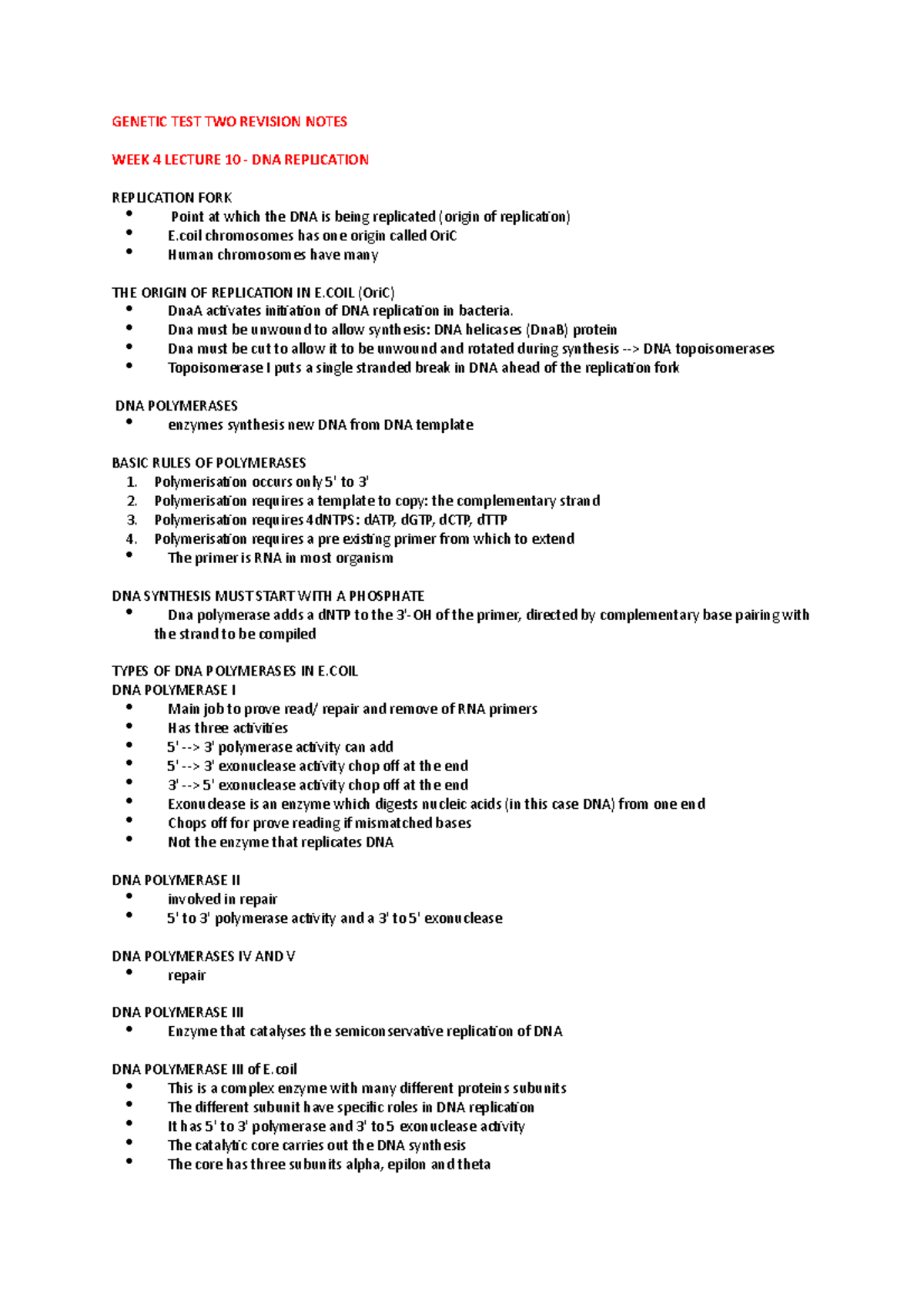 Genetic TEST TWO Revision Notes - GENETIC TEST TWO REVISION NOTES WEEK ...