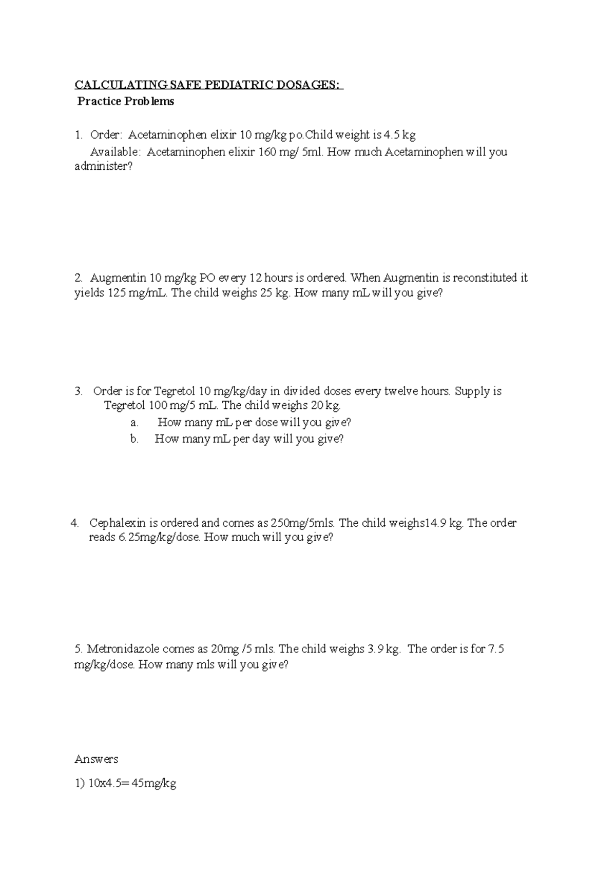 Calculating SAFE Pediatric Dosages - CALCULATING SAFE PEDIATRIC DOSAGES ...